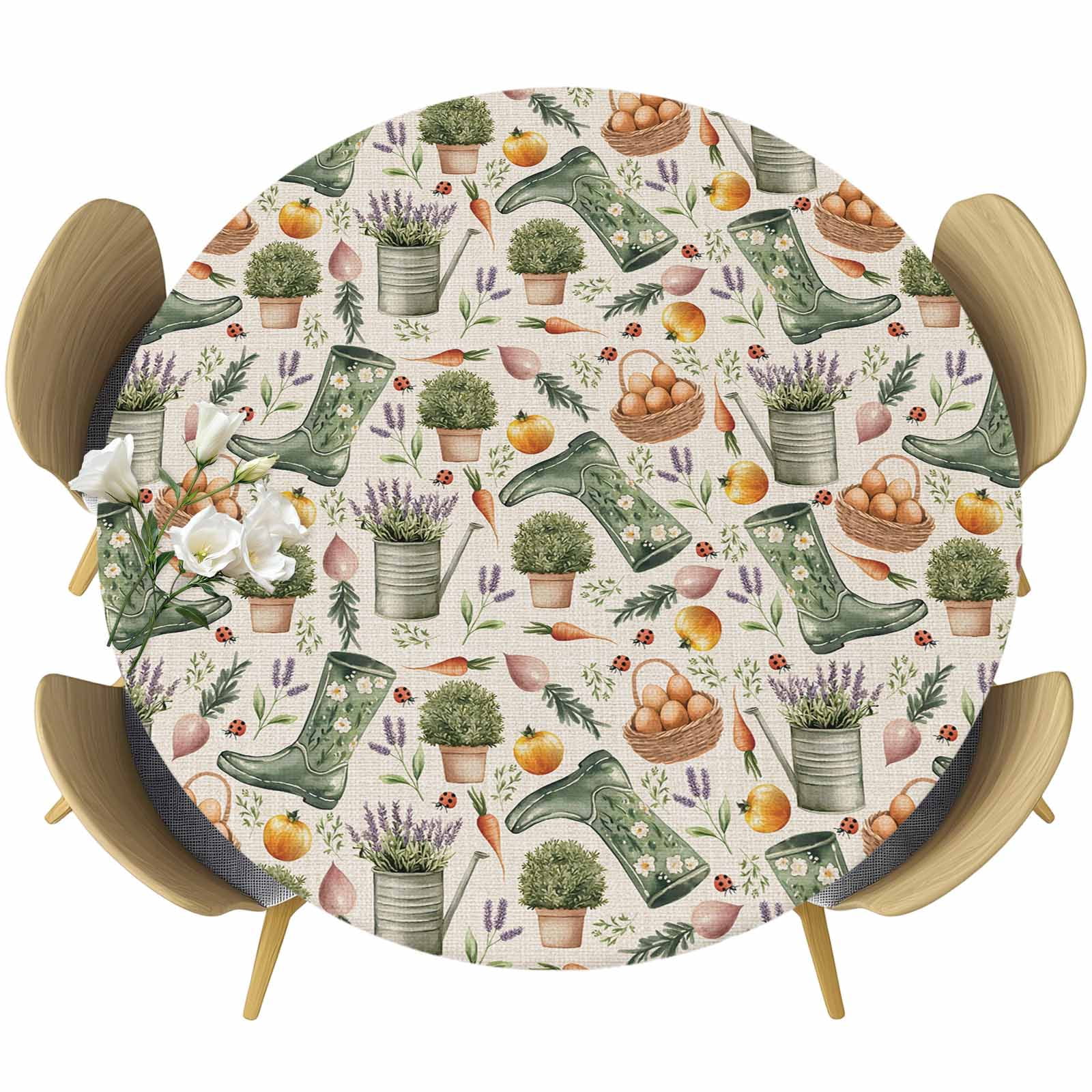 Farm Floral Round Tablecloth 36-44 Inch Round Fitted Table Cloth with ...