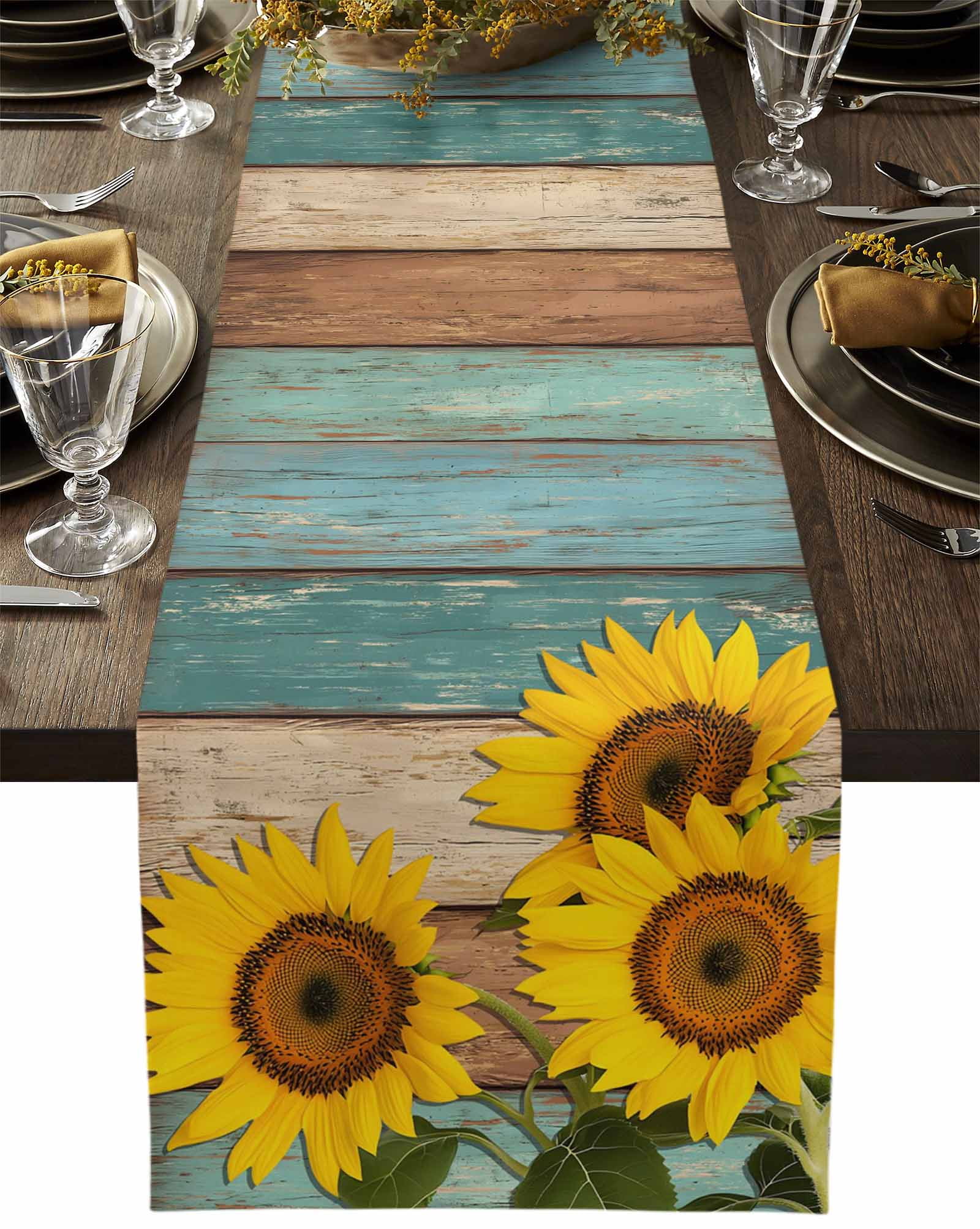 Farm Floral Yellow Sunflower Table Runners 13x36 Inches Long Linen ...
