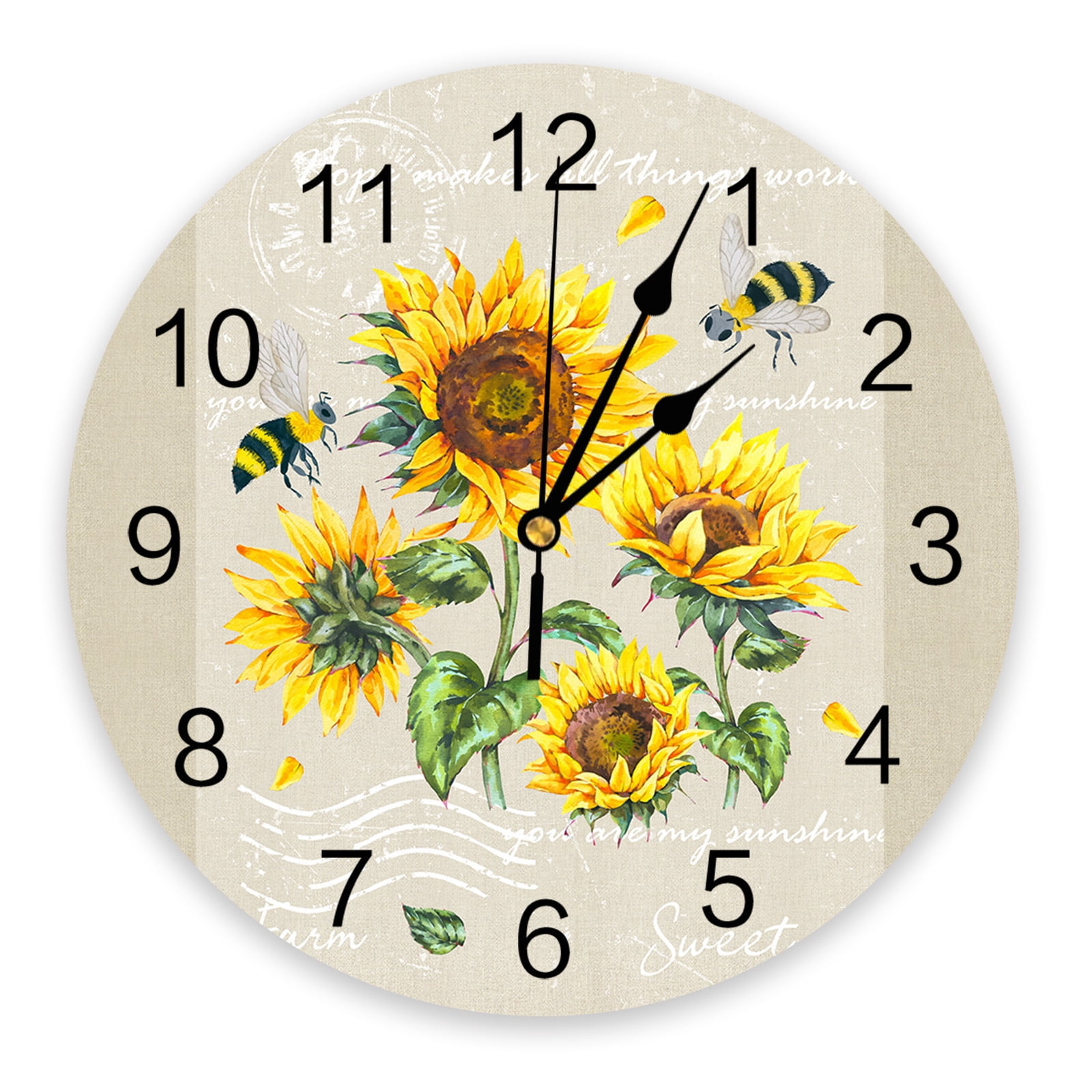Farm Flower Sunflower Bee Wall Clock For Modern Home ration Teen Room ...