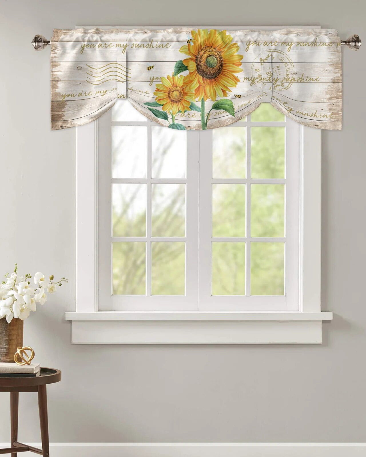 Farm Flower Sunflower Bee Window Valance Curtain Kitchen Cafe Short ...