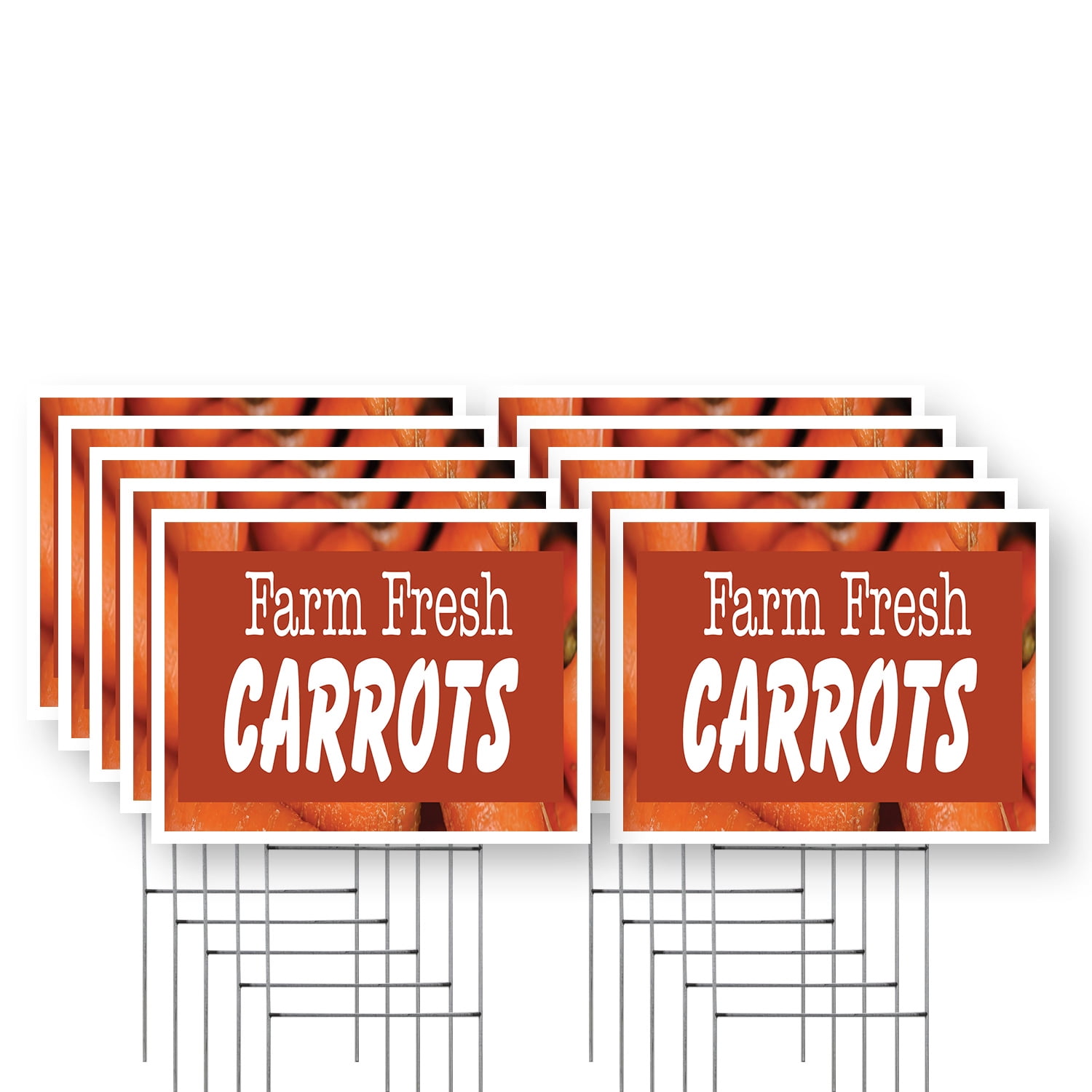 Farm Fresh Carrots Yard Sign 10 Pack of 12 Inch x 16 Inch Single Sided Weatherproof Heavy-Duty ...
