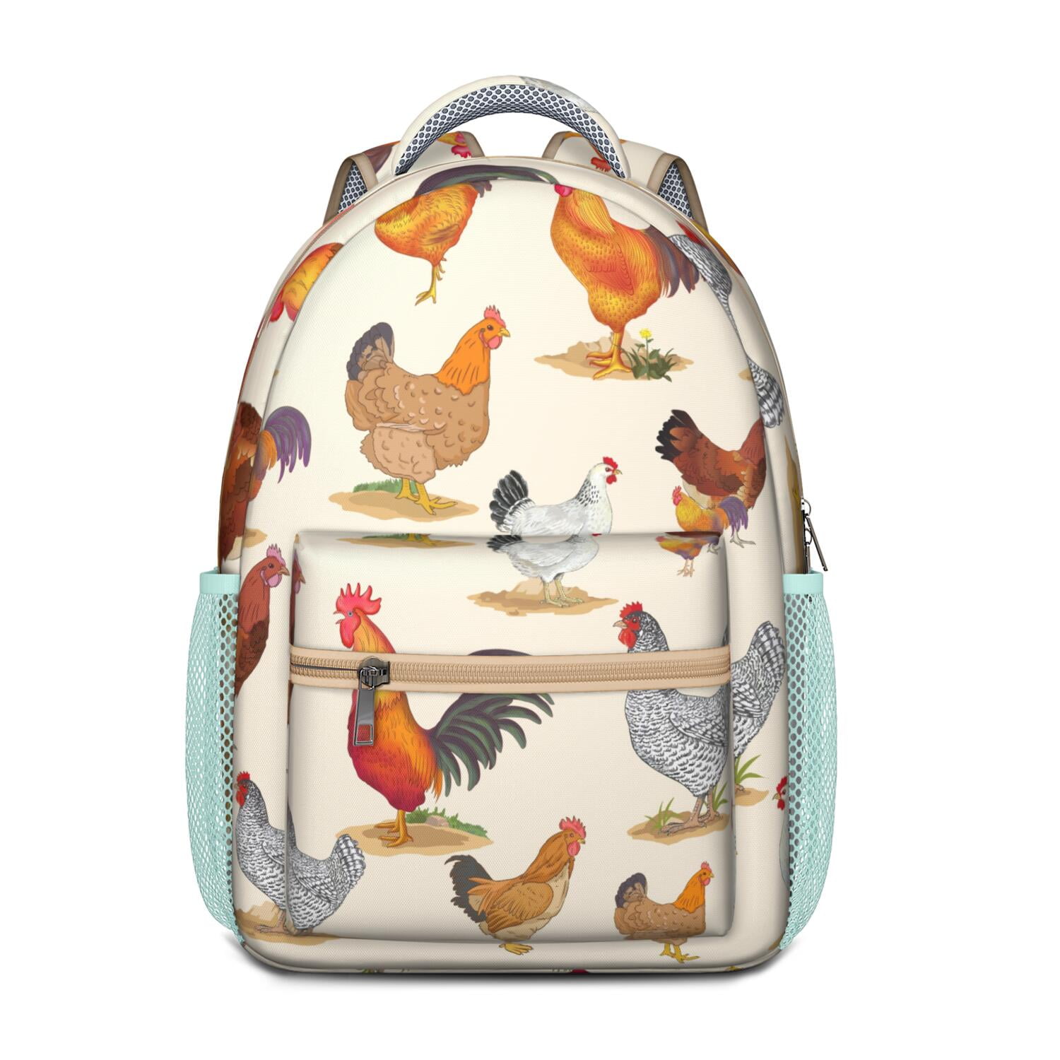 Farm Fresh Chicken and Egg Art Backpack – Watercolor Hen and Garden Print School Bag for ...