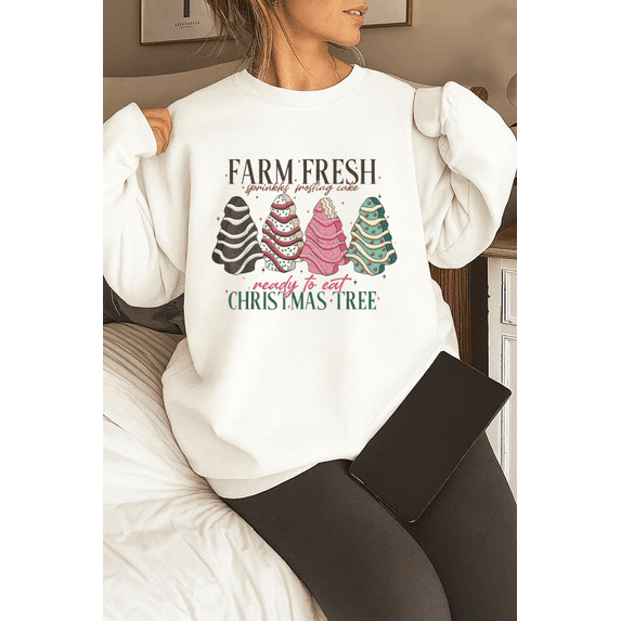 Farm Fresh Christmas Tree Cakes Funny Holiday Graphic Vibe Sweatshirt ...