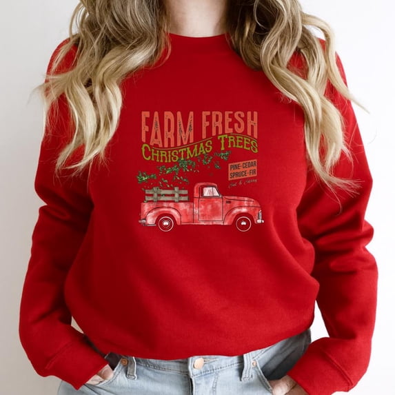 Farm Fresh Christmas Trees Funny Red Truck Farmhouse Christmas Holiday ...
