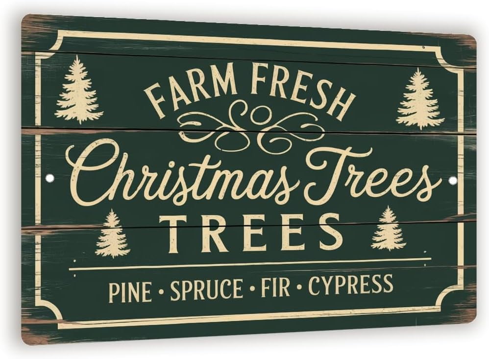 Farm Fresh Christmas Trees Sign – Vintage Farmhouse Metal Wall Art With ...
