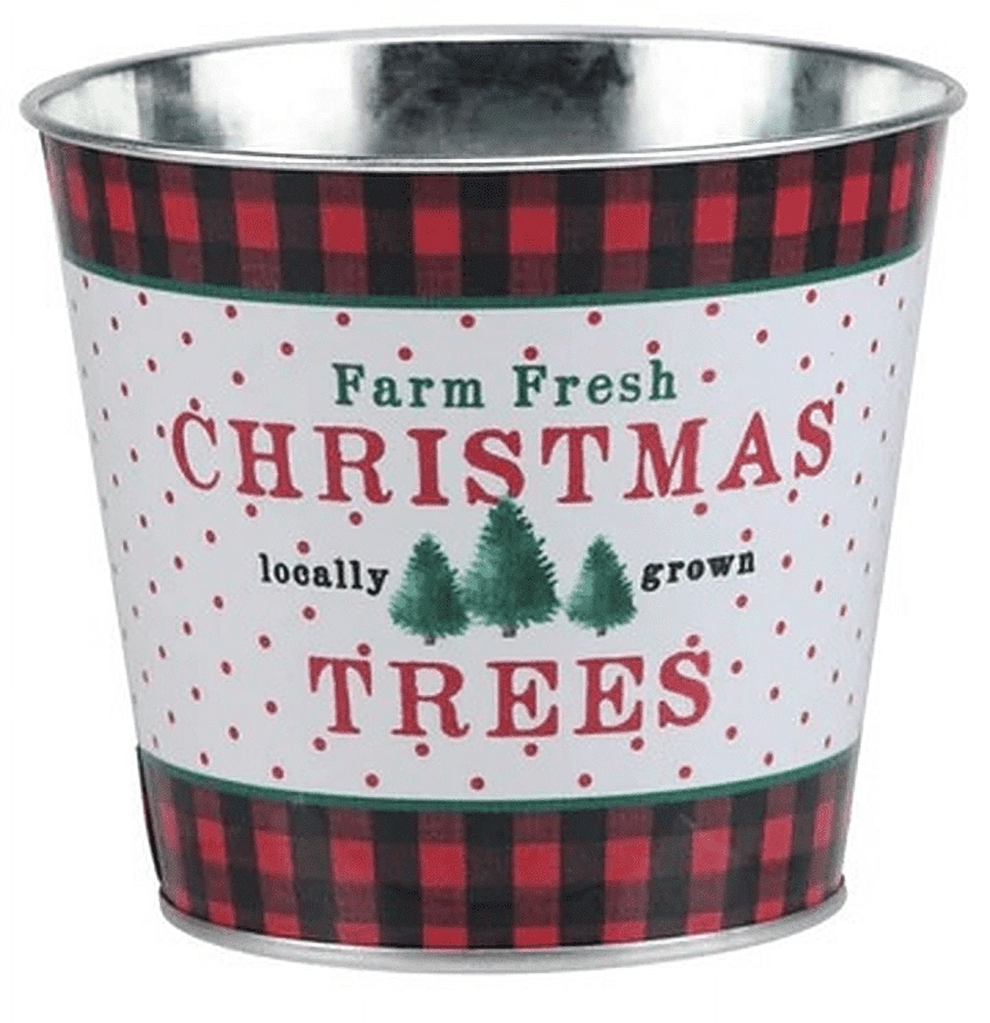 Farm Fresh Christmas Trees Tin Pot - 5" Diameter, 4.5" Tall, Red ...