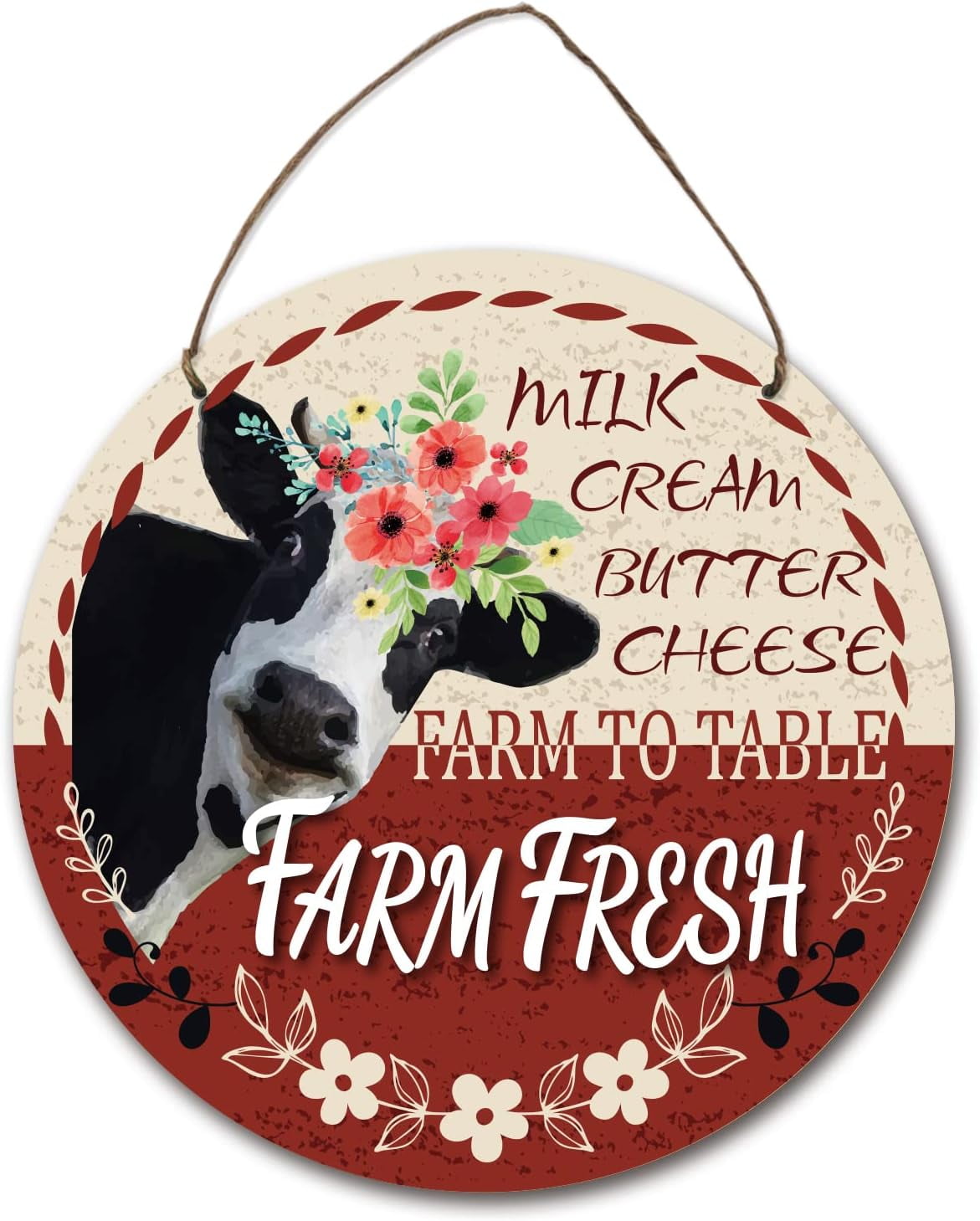 Farm Fresh Cow Wood Sign Plaque Farmhouse Wooden Hanging Wall Sign Cow ...