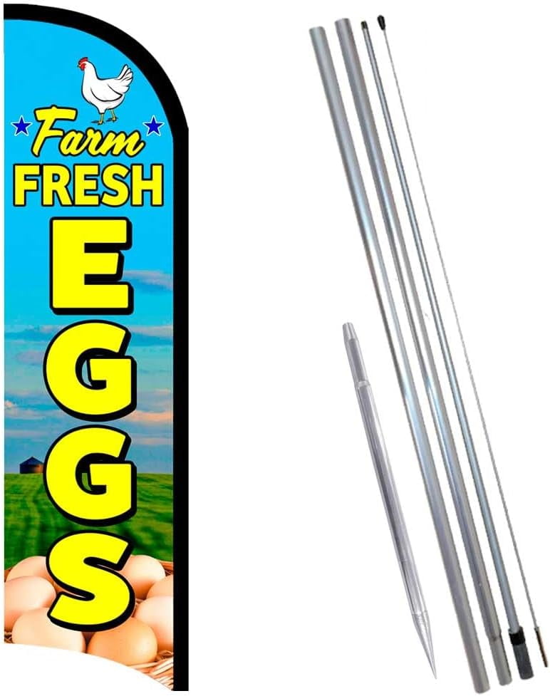 Farm Fresh Eggs Premium Windless Feather Banner Flag Kit (Flag, Pole ...