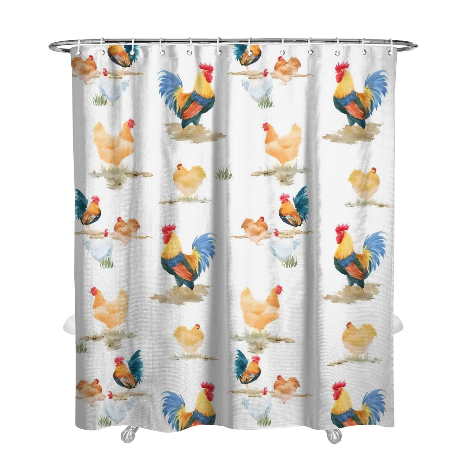 Farm Fresh Eggs & Rooster Shower Curtain 72" x 84" - Watercolor Chicken ...