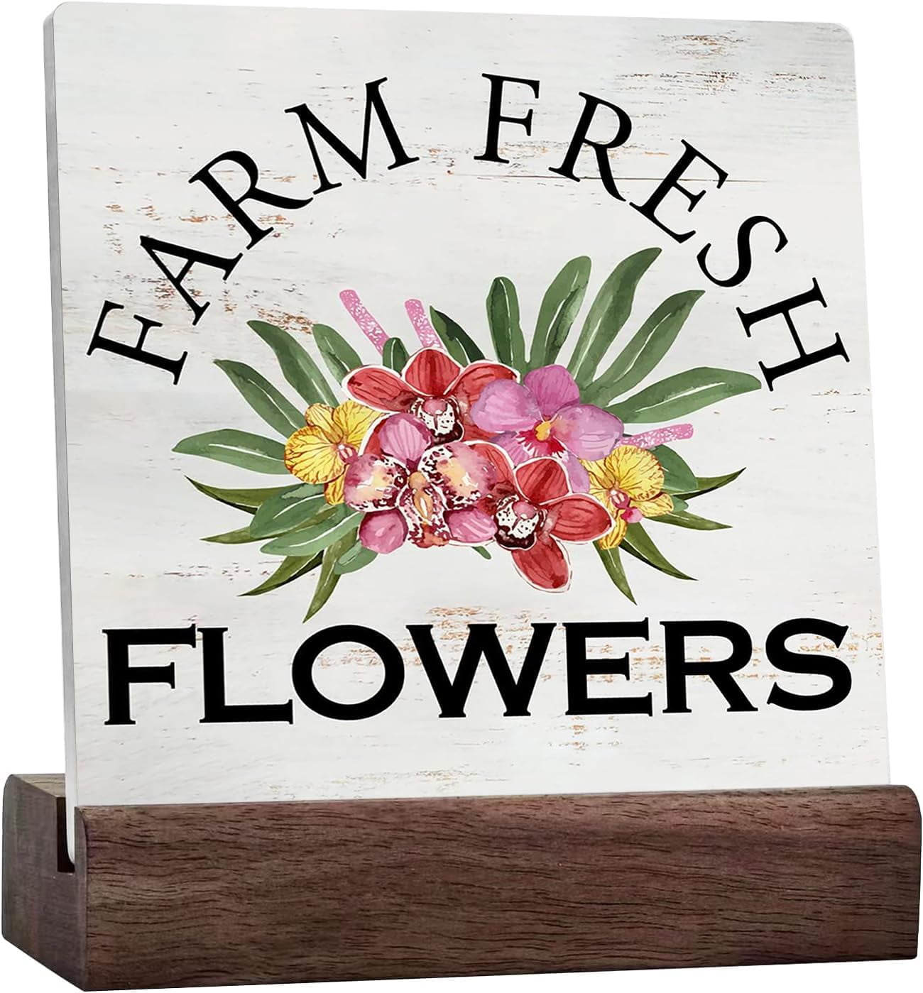 Farm Fresh Flowers Ceramic Table Sign Home Decor Rustic Spring Wooden ...