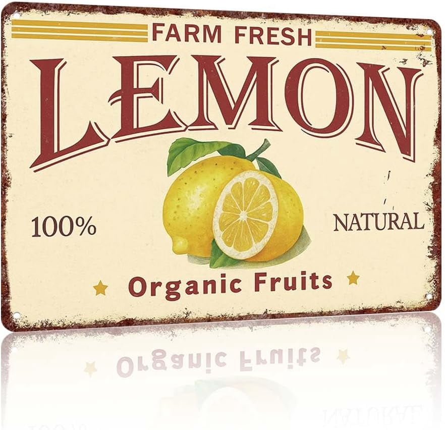 Farm Fresh Lemon Decorative Sign 12x8inch Aluminum Poster Wall Art ...