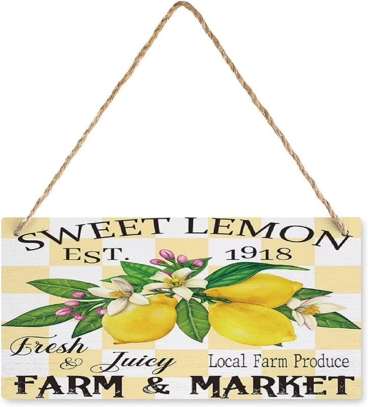 Farm Fresh Lemon Wood Sign Sweet Lemon Farm Hanging Art Wall Decor 12x6 ...