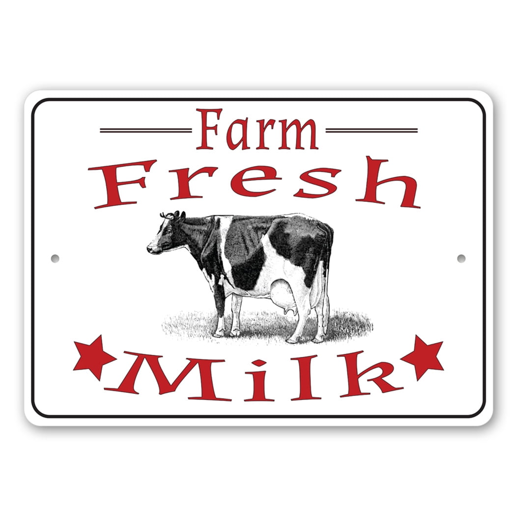 Farm Fresh Milk Metal Sign, Farmhouse Dairy Aluminum Metal Decor Sign ...