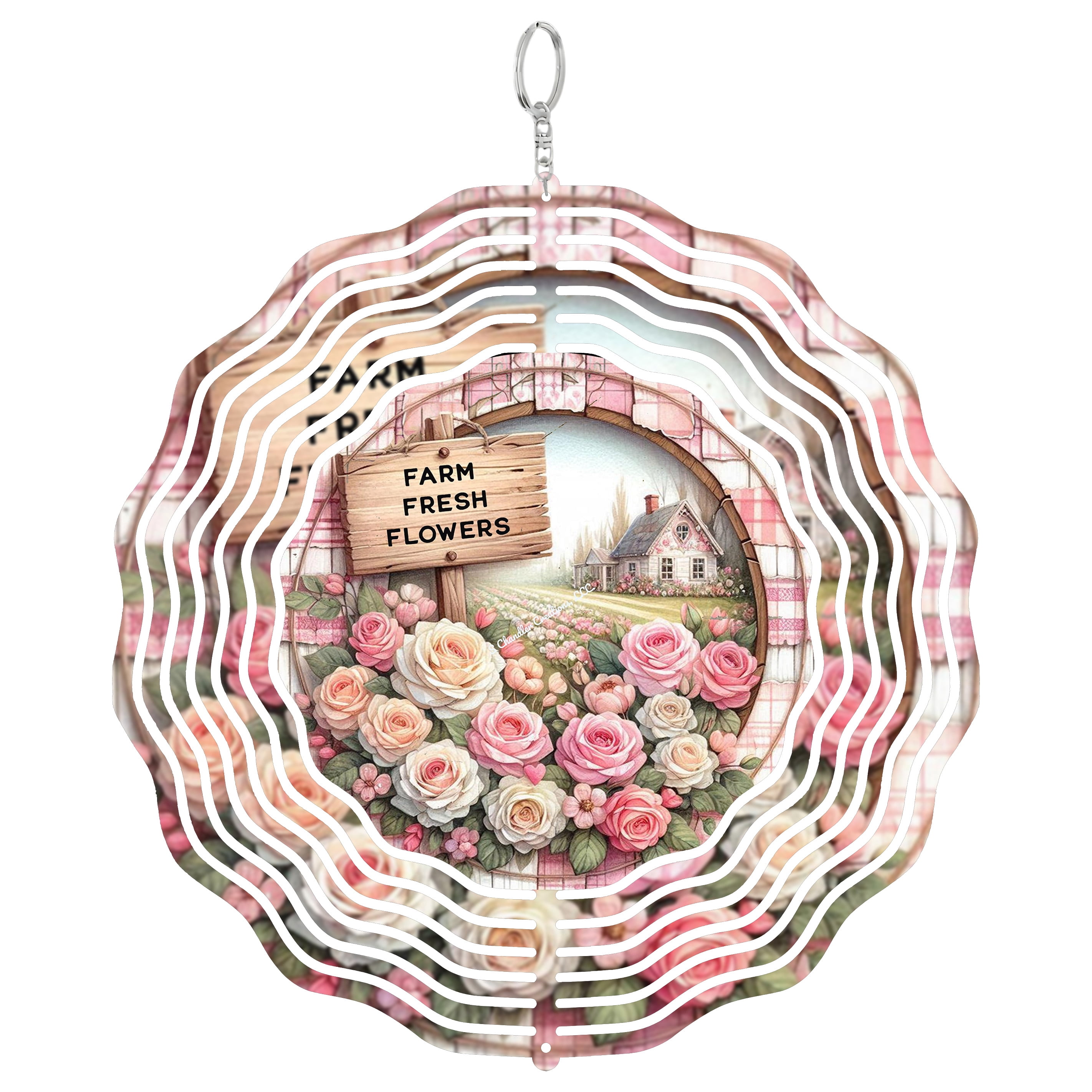 Farm Fresh Pink Roses 3D Wind Spinner, Vintage Floral Kinetic Sculpture ...
