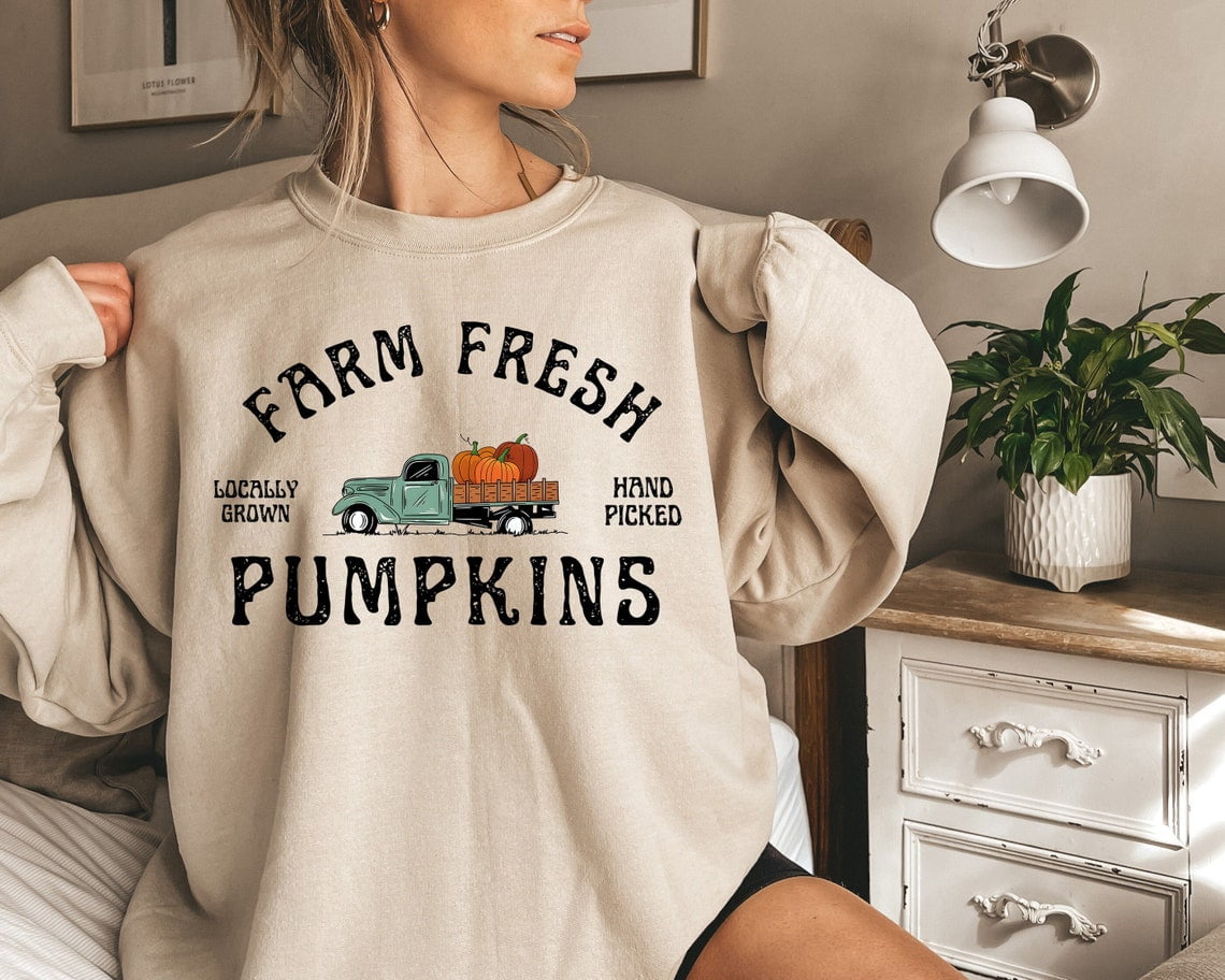 Farm Fresh Pumpkins Fall Women Sweatshirt, Thanksgiving Sweater, Fall ...