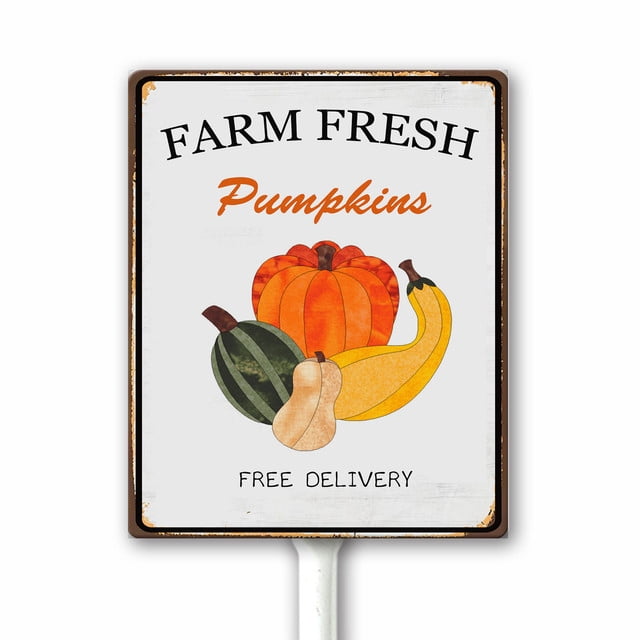 Farm Fresh Pumpkins Free Delivery Fall Garden Decor Sign With Stake ...