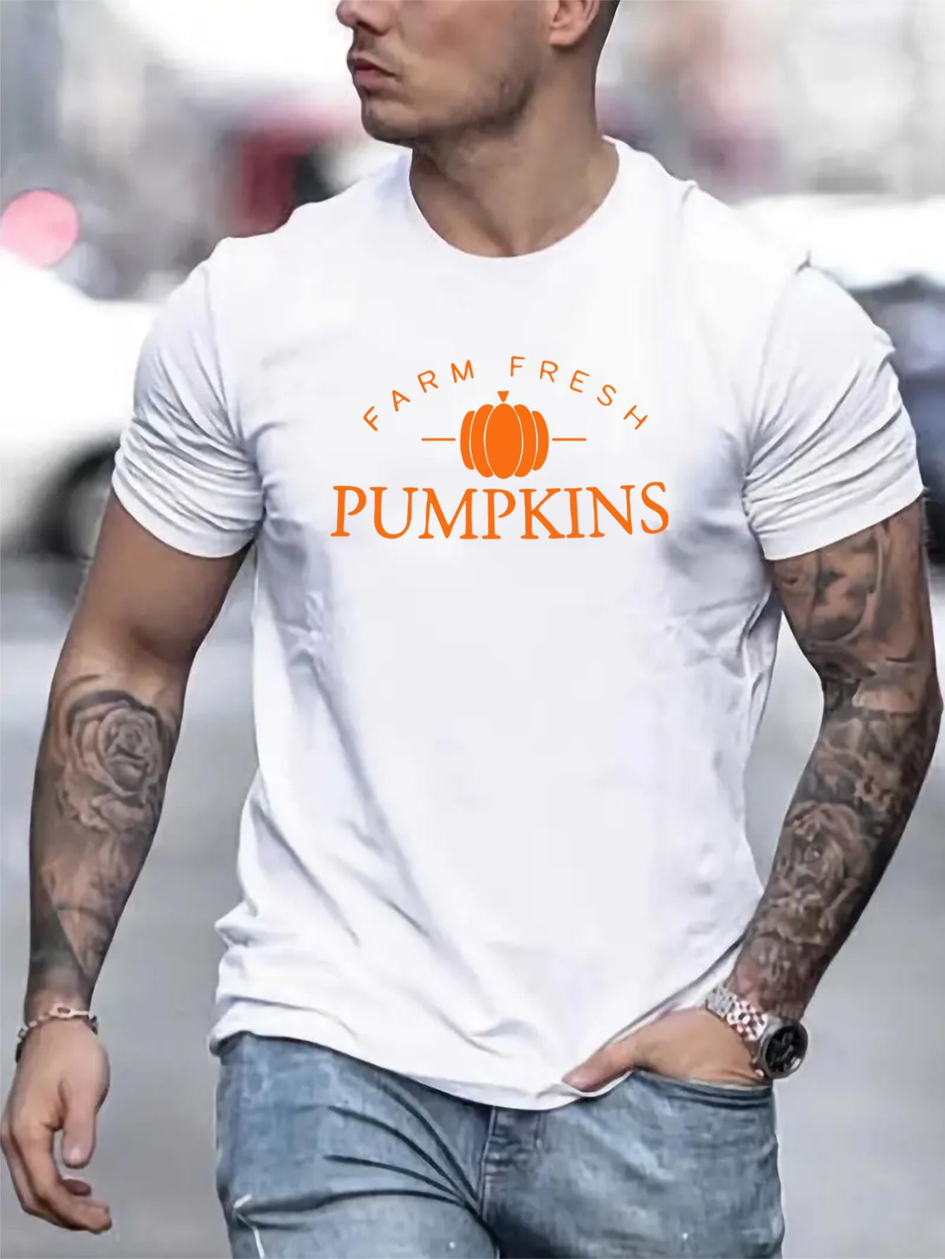 Farm Fresh Pumpkins Graphic Print Men's T-Shirt Casual Crew Neck Short Sleeve Knit Polyester ...