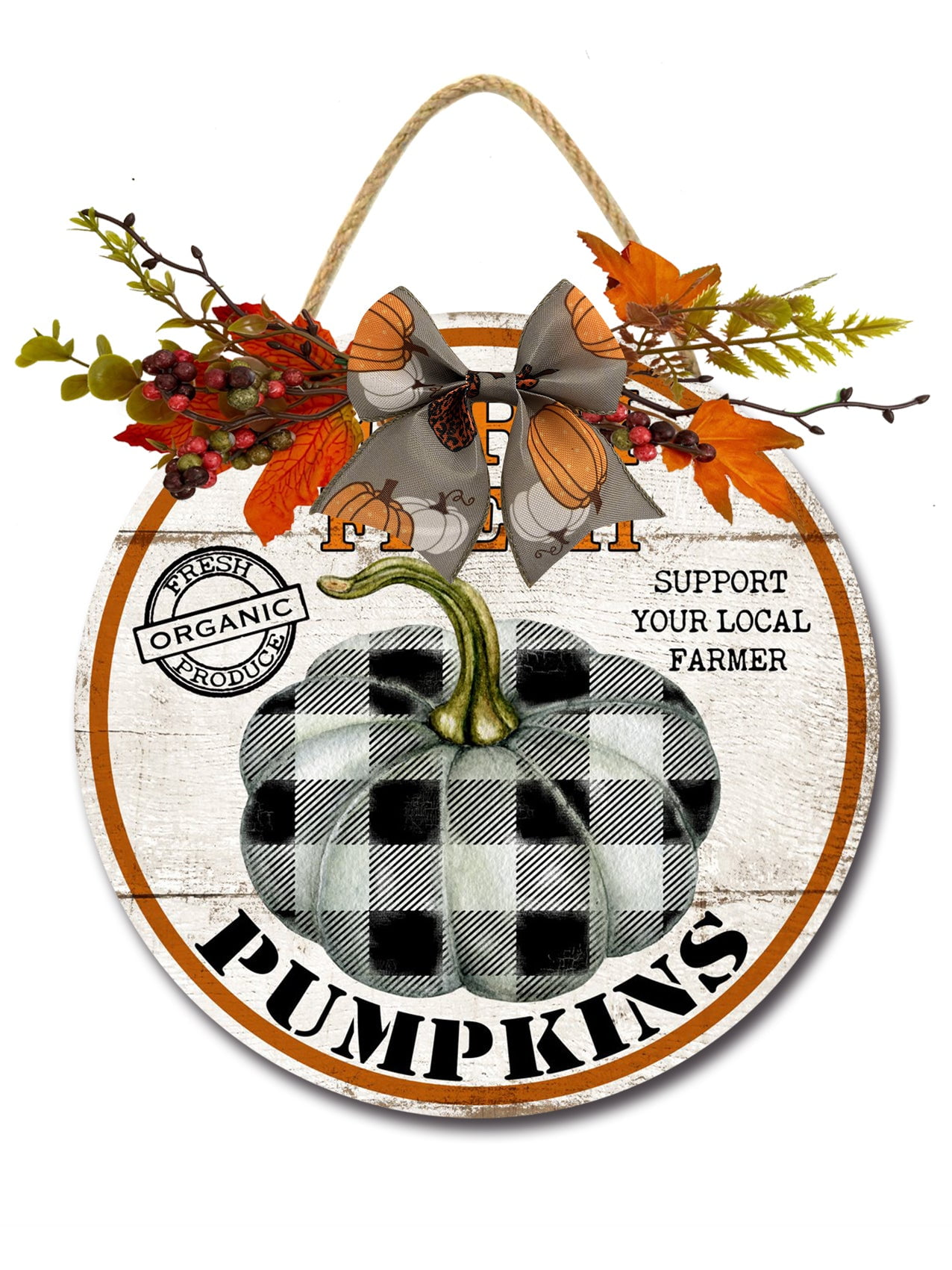 Farm Fresh Pumpkins Sign Front for Door Decoration, 11 in Round Wood ...