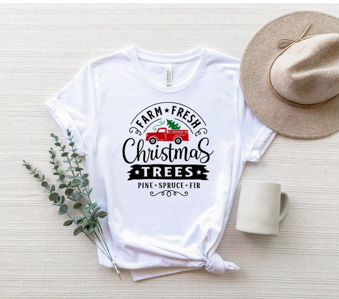 Farm Fresh Season Trees Truck Shirt, Season Farm Fresh T-Shirt, Red ...