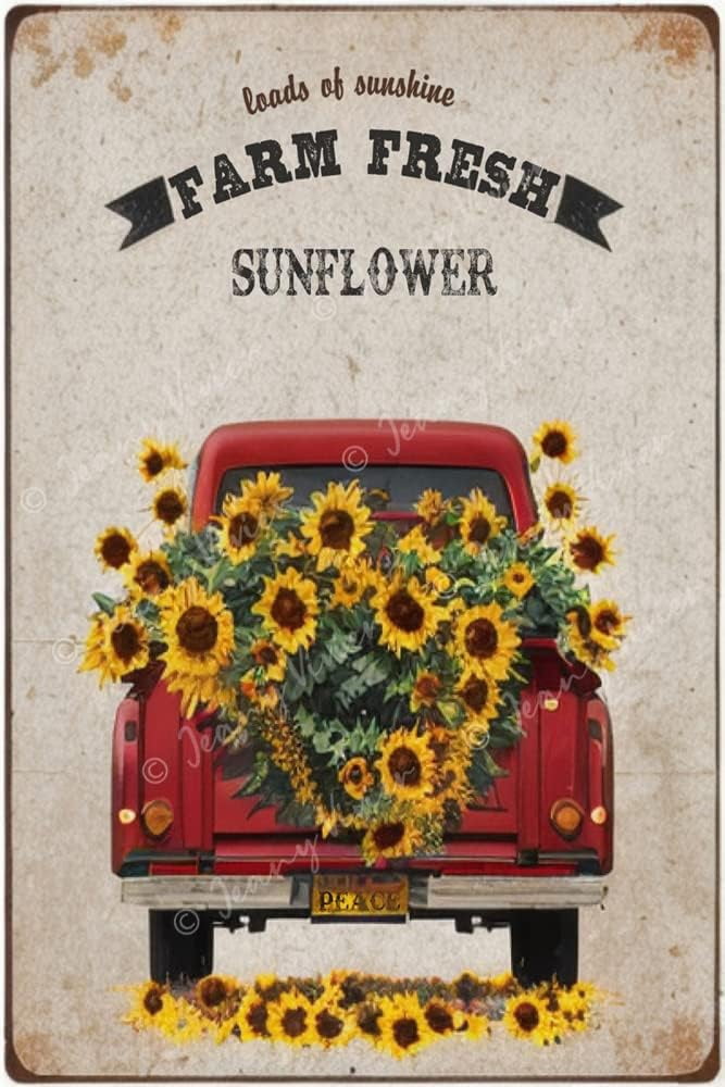 Farm Fresh Sunflower Vintage Tin Bar Sign Red Truck Novelty Tin Signs ...