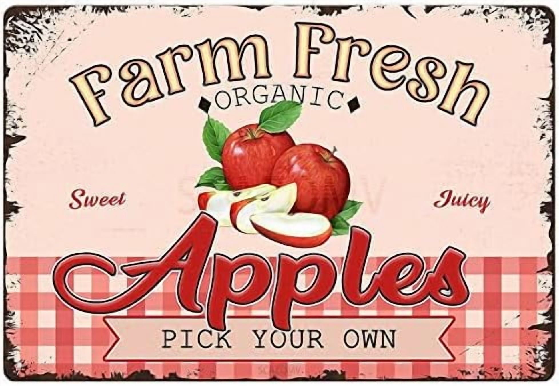 Farm Fresh Sweet Juicy Apples Metal Tin Sign, Retro Fruit Poster ...