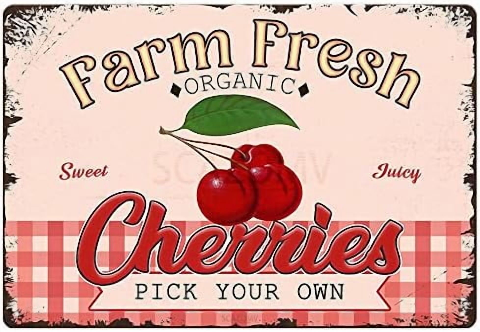 Farm Fresh Sweet Juicy Cherries Metal Tin Sign, Retro Fruit Poster ...