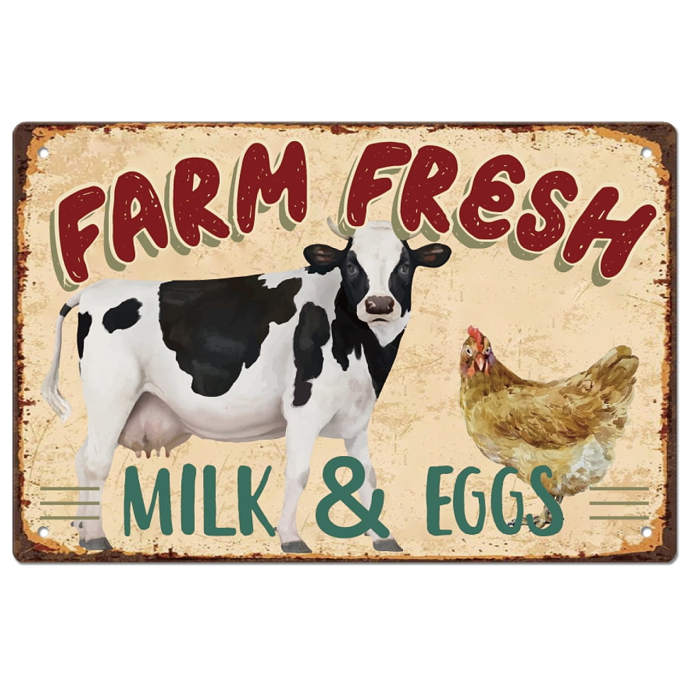 Farm Fresh Tin Sign Cow Chicken Vintage Metal Tin Signs Funny Metal ...