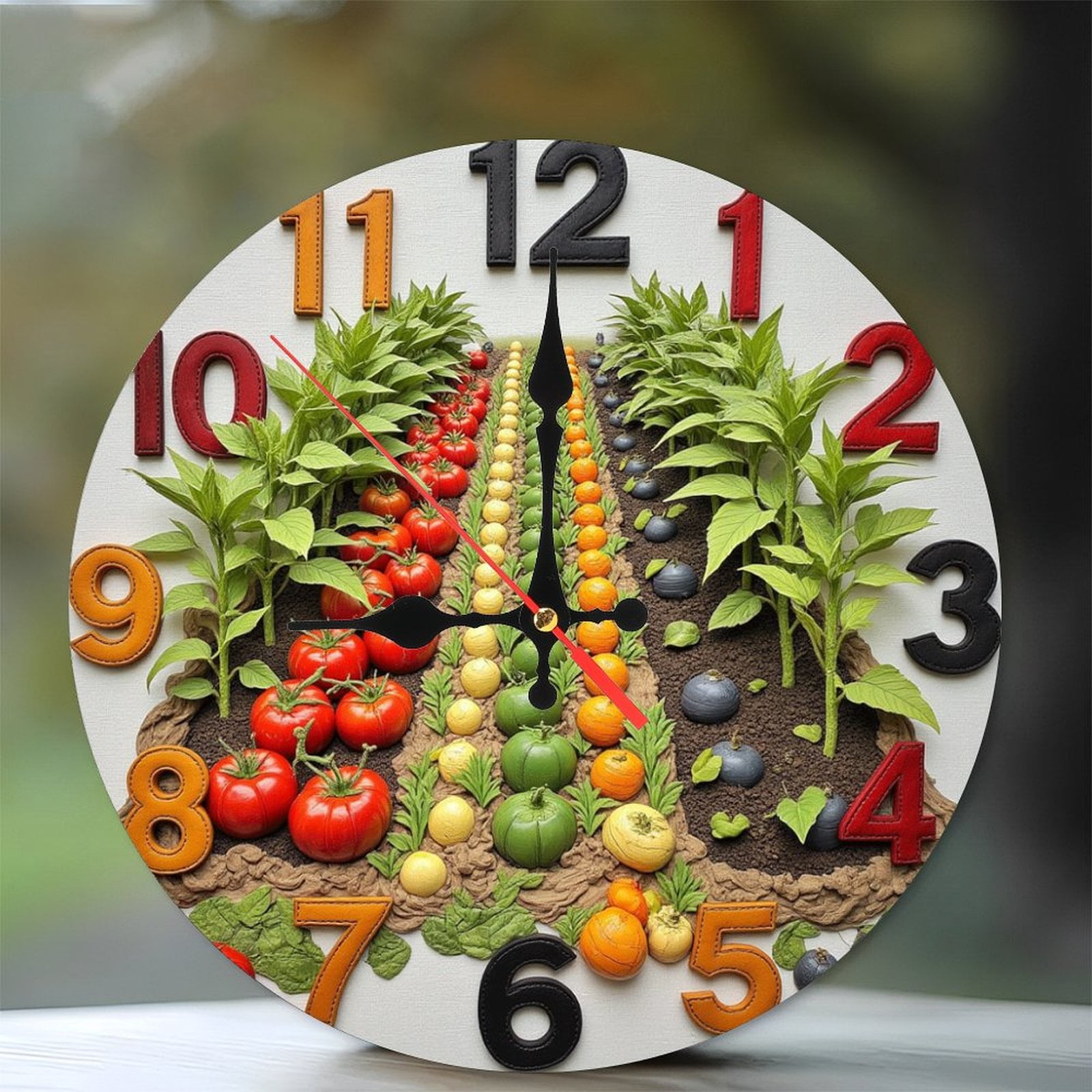 Farm Fresh Tomato Clock Vegetable Wall Decor 10-Inch Silent Wooden Wall Clock, Battery Operated ...