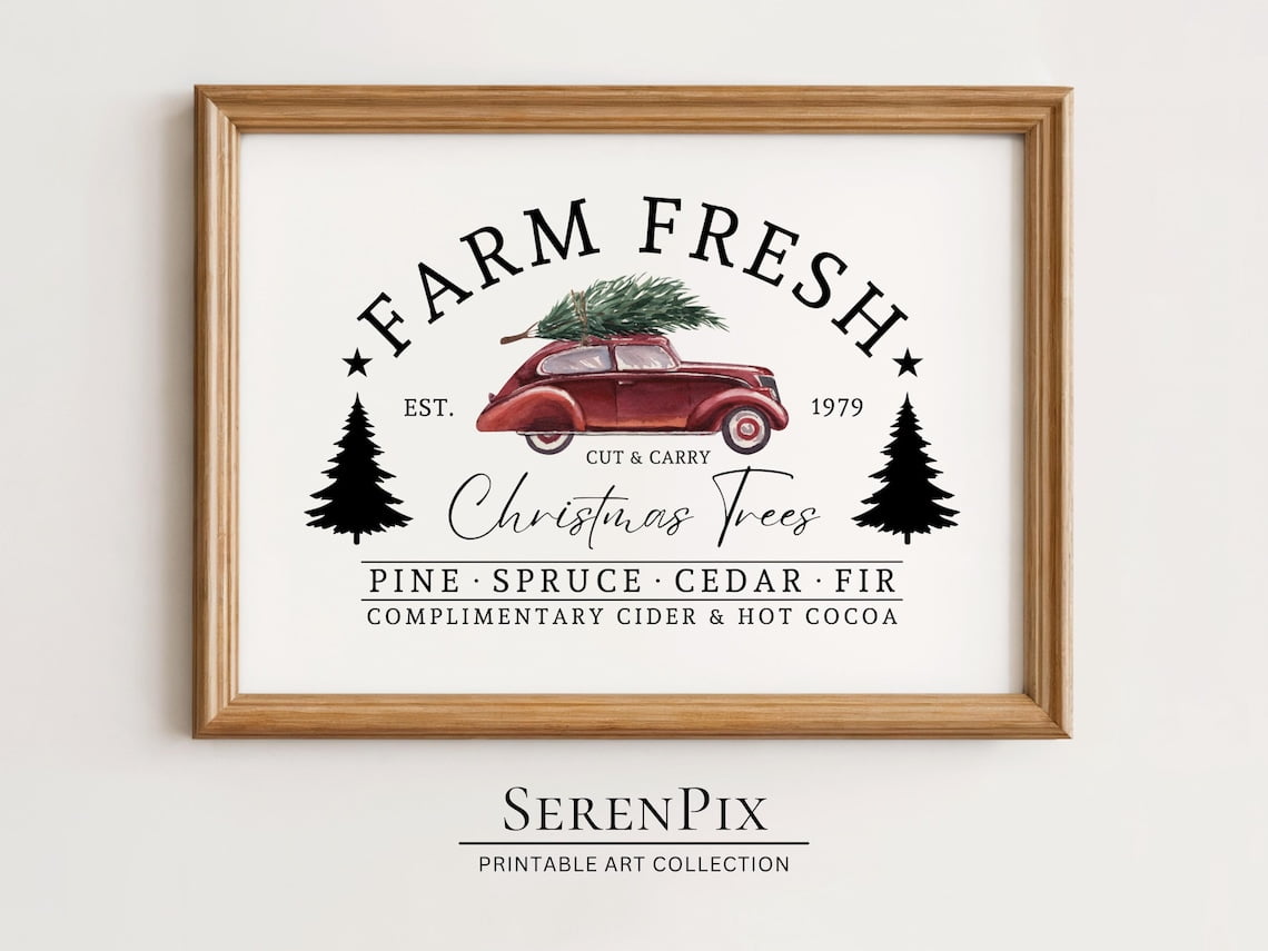 Farm Fresh Trees, Cozy Decor, Art Print, Holiday Print, Festive Wall Art, Pine Tree Farm Wall ...