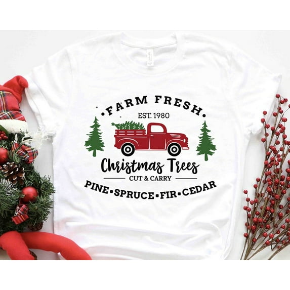 Farm Fresh Trees Truck Shirt, T-shirt, Family, Red Truck Shirt, , Truck ...