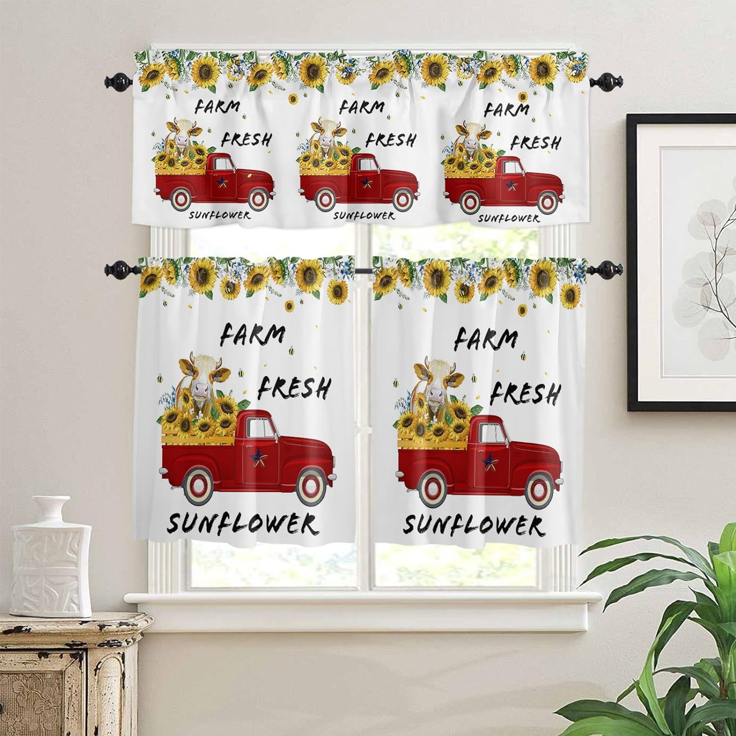 Farm Fresh Window Curtain Set with Tiers and Valance, 3 Pieces Rod ...