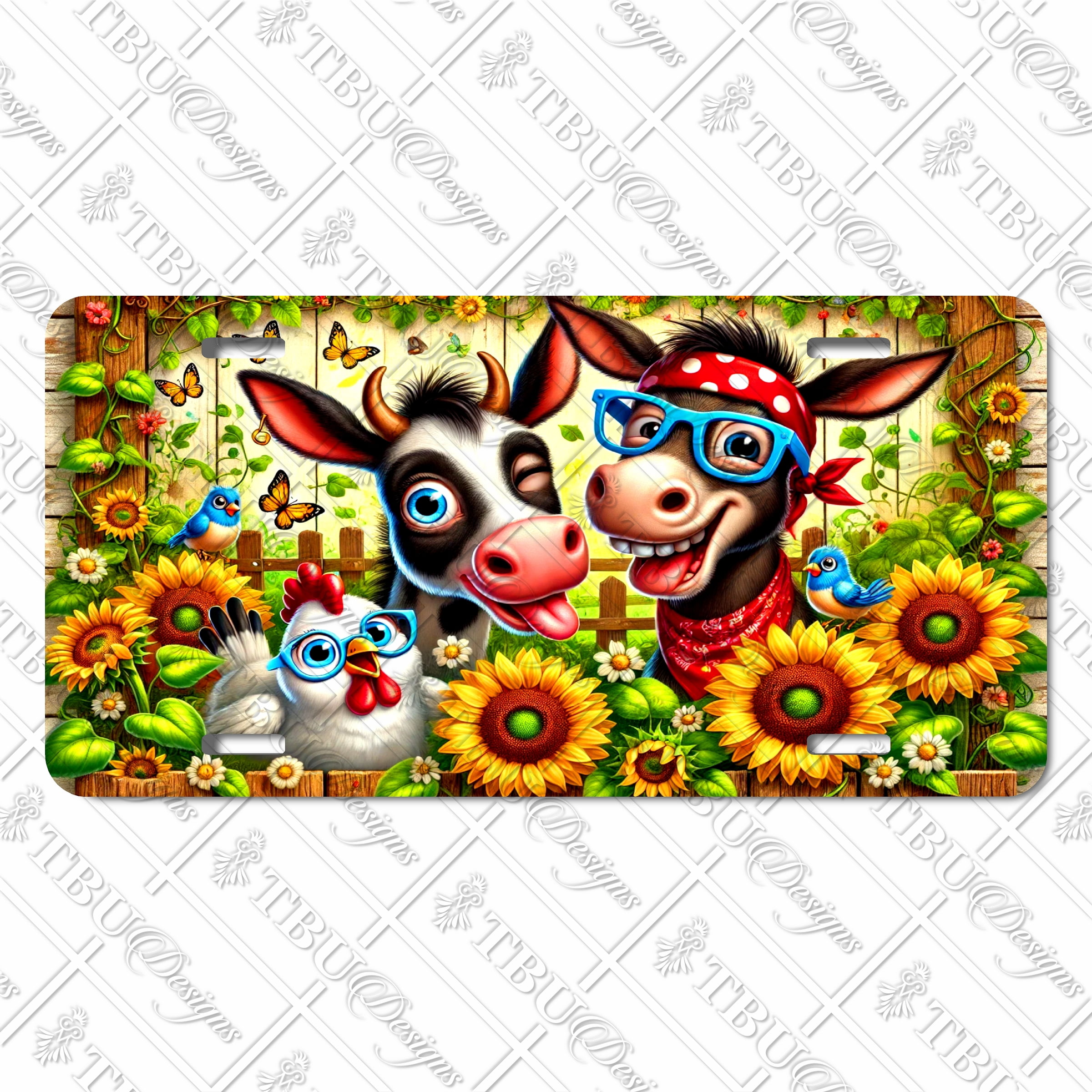Farm Friends Fun: Colorful Cow, Donkey, Chicken, and Sunflower Aluminum ...