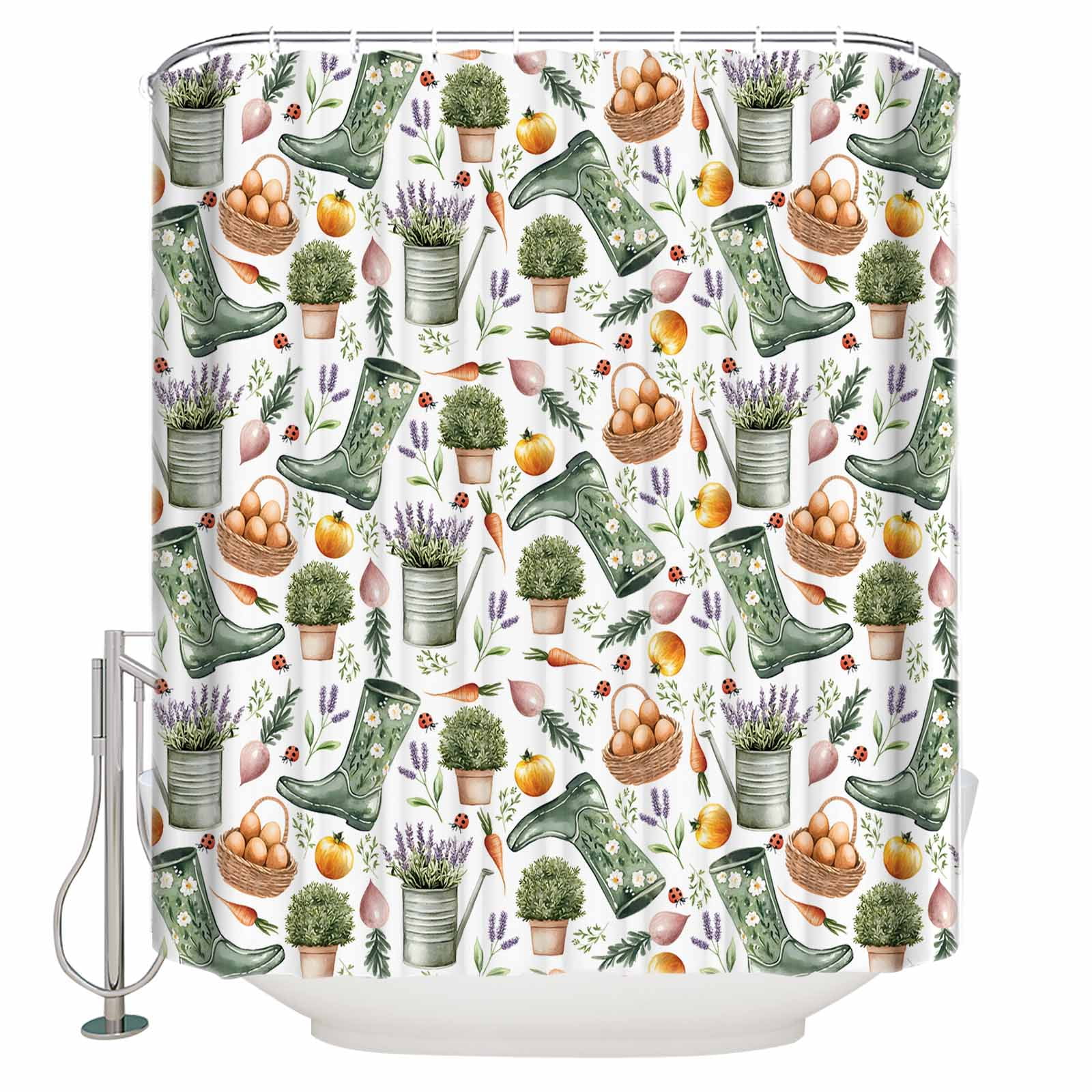 Farm Fruit Bathroom Shower Curtains with 12 Hooks Polyester Waterproof ...