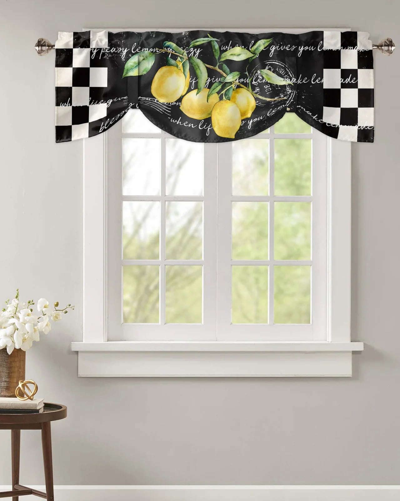 Farm Fruit Lemon Plaid Window Valance Curtain Kitchen Cafe Short ...