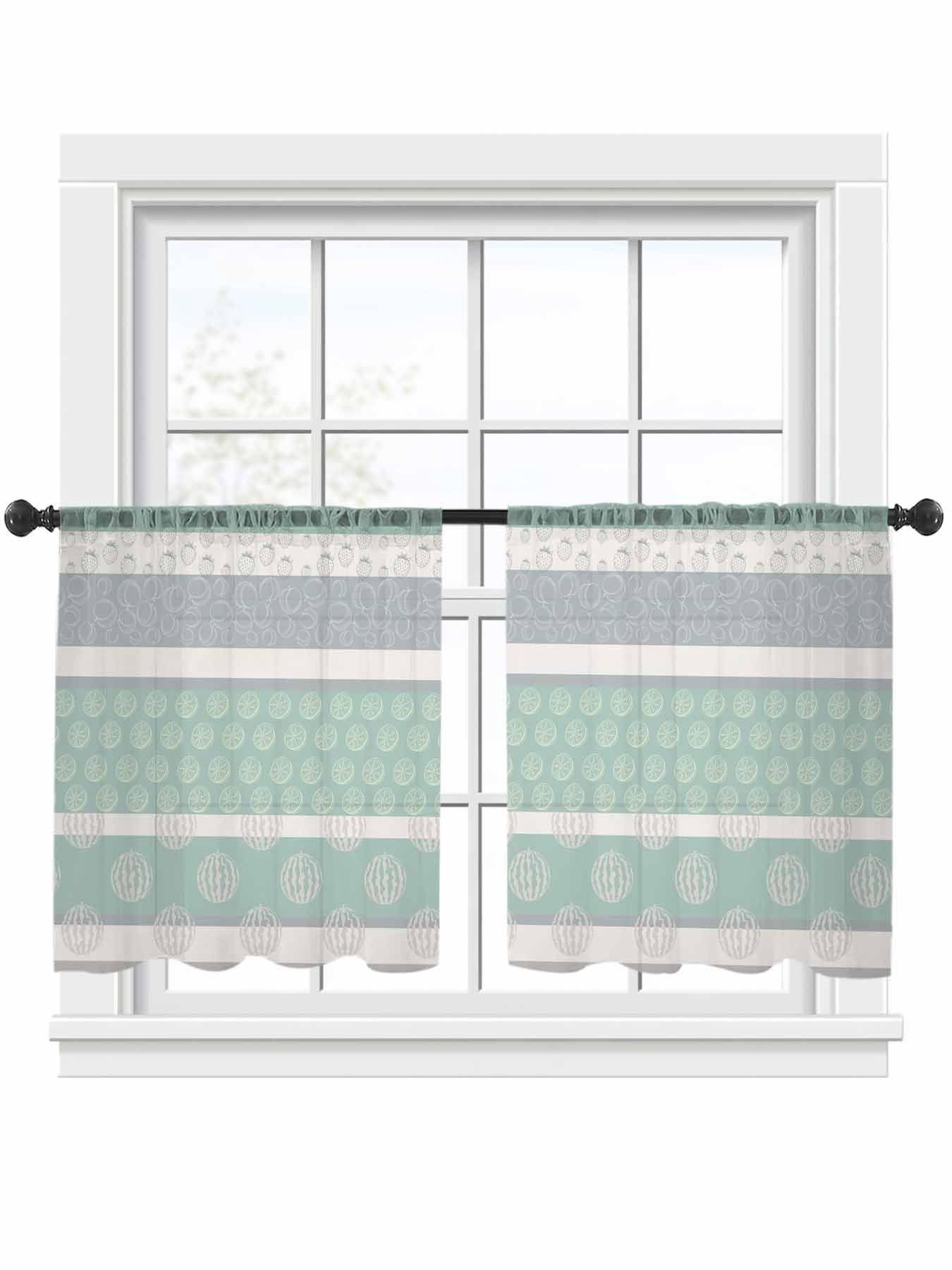 Farm Fruit Sheer Curtains 2 Panels Set Strawberries Peach Watermelon ...