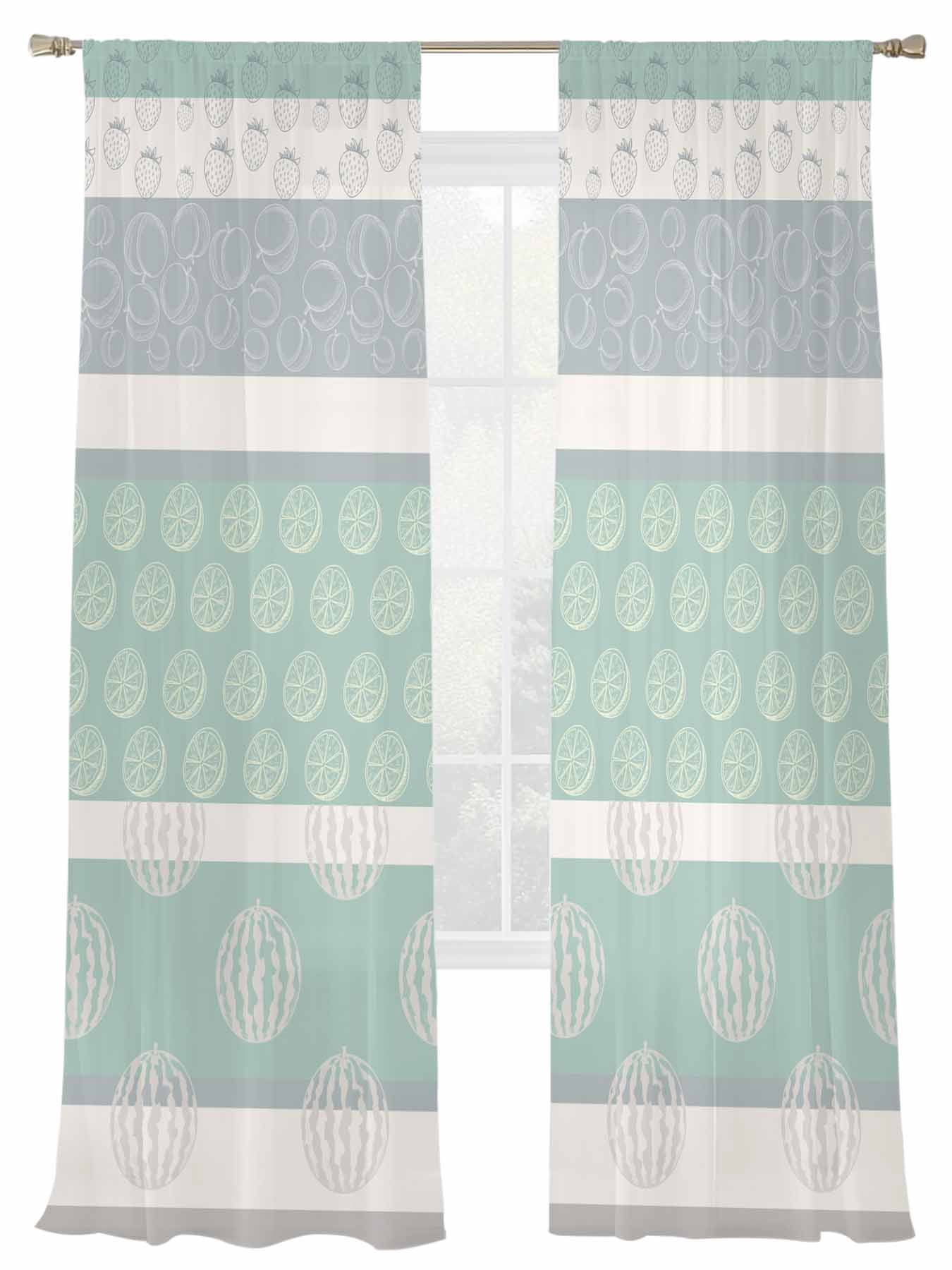Farm Fruit Sheer Curtains 2 Panels Set Strawberries Peach Watermelon ...