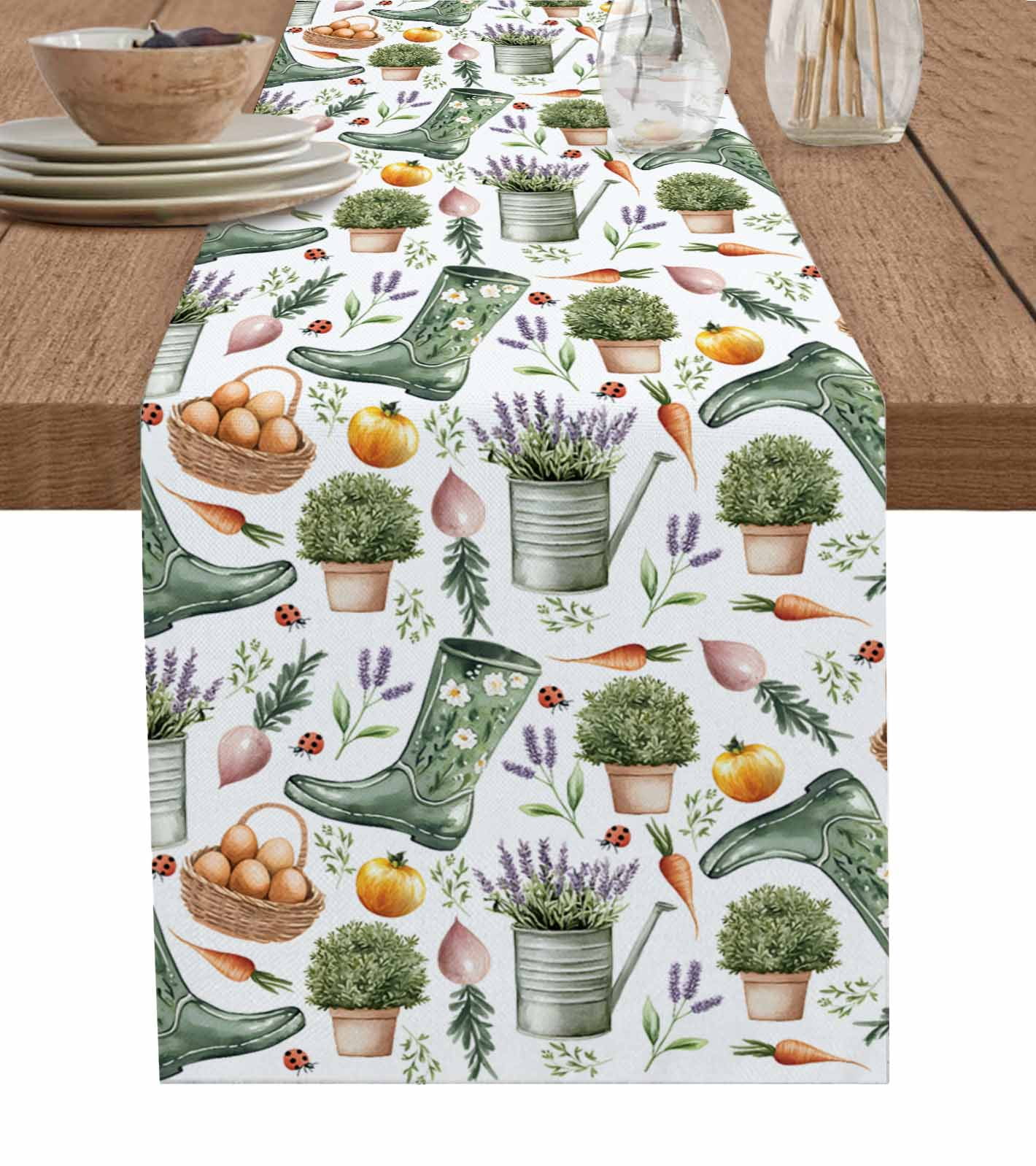 Farm Fruit Table Runner 72 Inches, Country Botanical Flower Floral Leaf ...