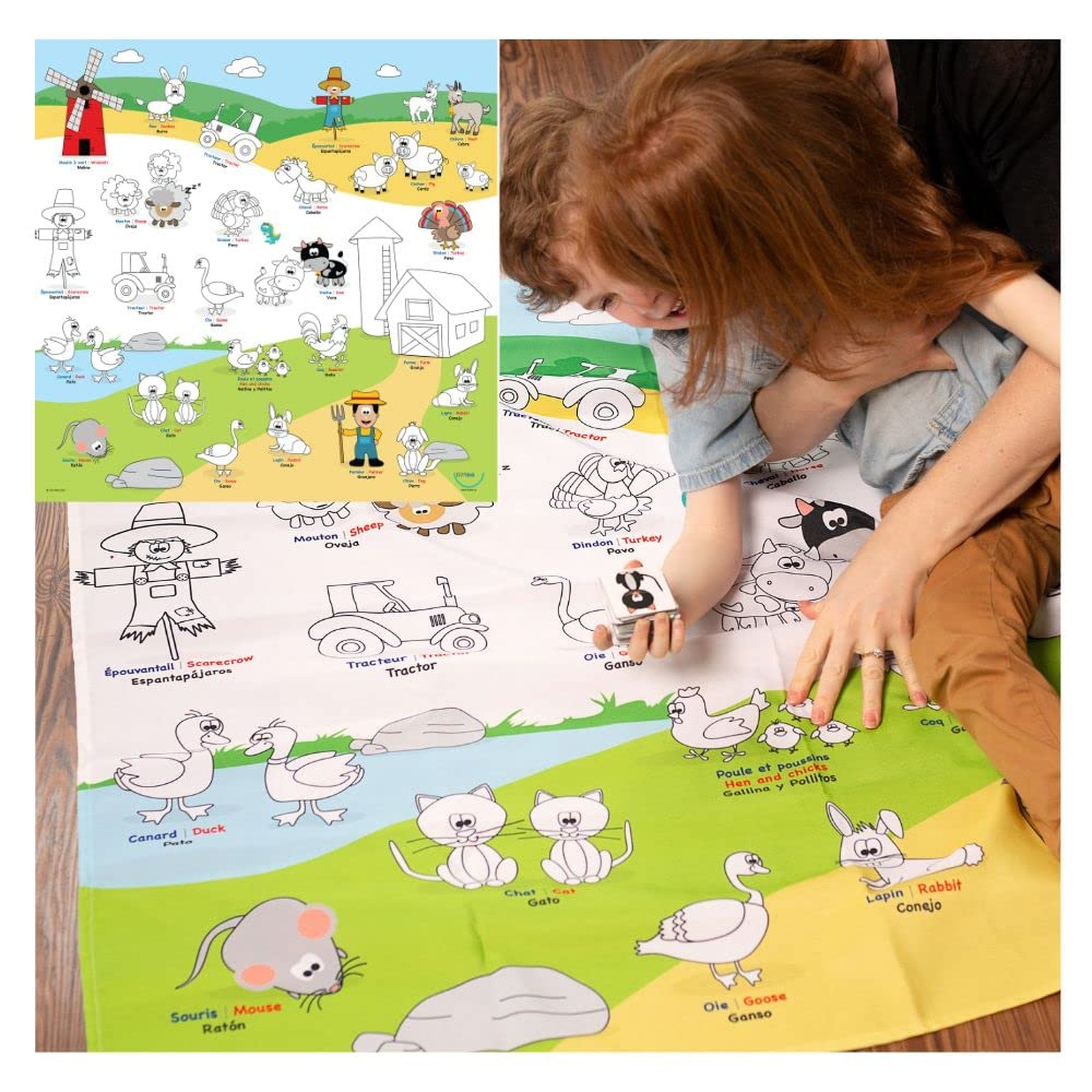 Farm Fun Coloring Tablecloth - Washable & Reusable Fabric for Kids ...