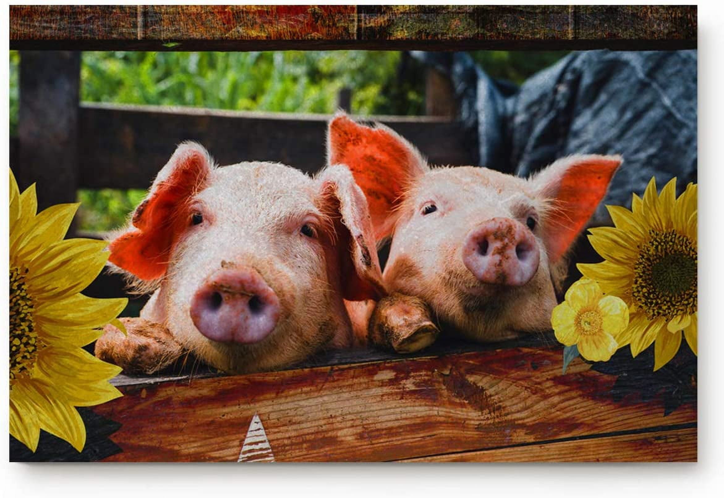 Farm Fun Peeping Pig Vintage Sunflower Indoor Doormat Non-Slip Front ...