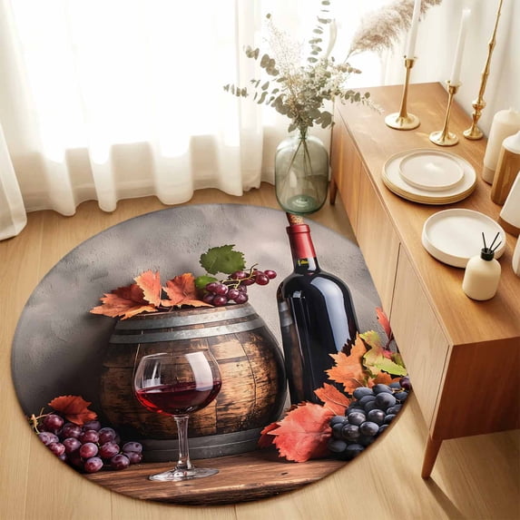 Farm Grapes Wine Barrel Round Area Rug 3ft,Living Room Rug Non-Slip ...