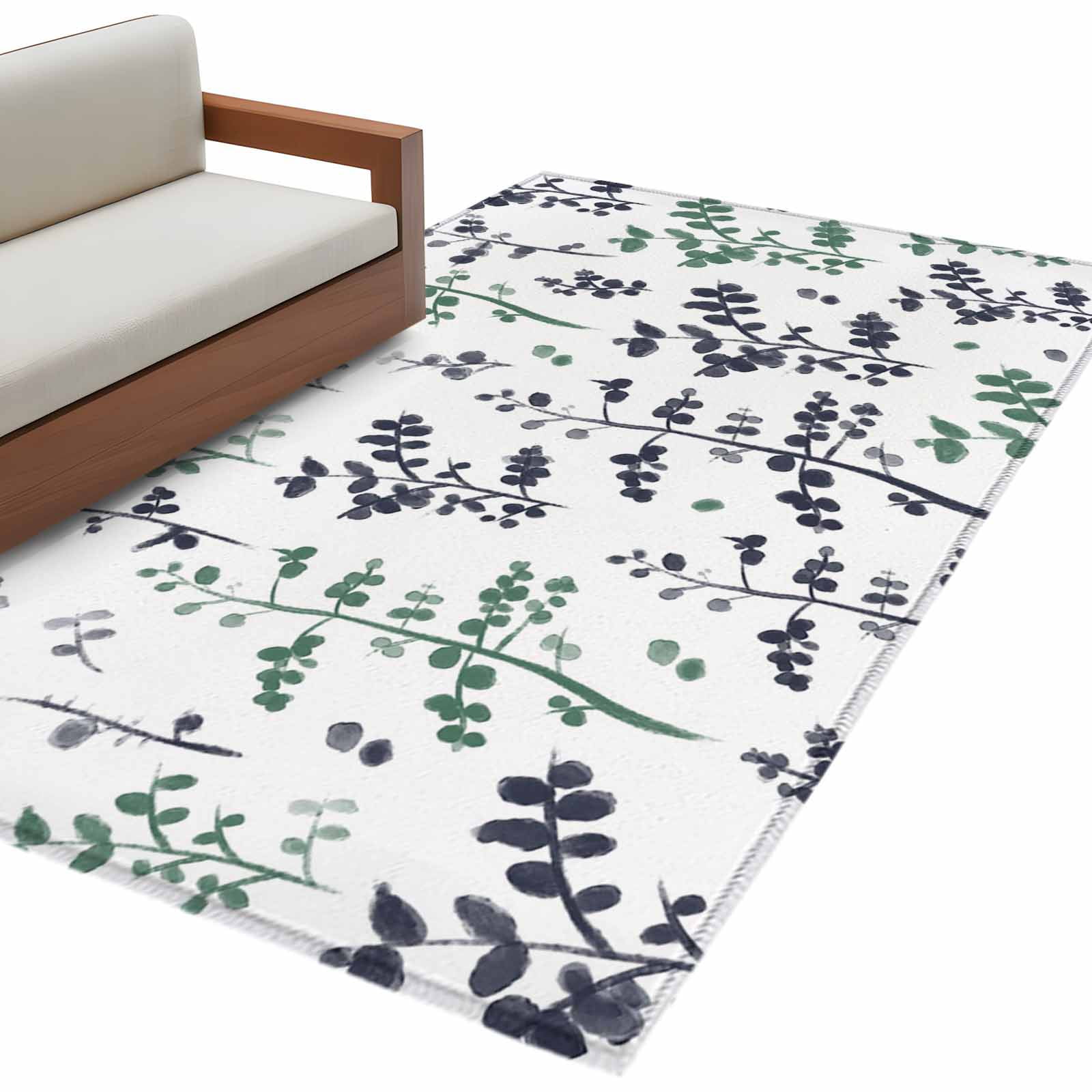 Farm Green Black Leaves Washable Area Rug 4 x 6 ft Country Style Leaf ...