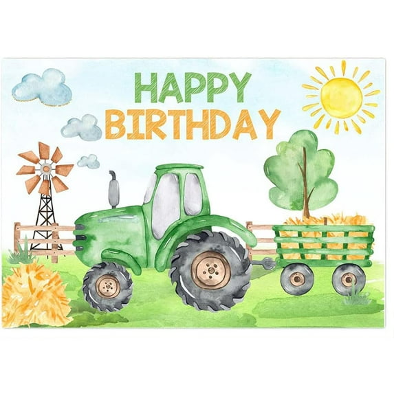 Farm Green Tractor Birthday Backdrop for Boys Green Grass Sunshine Farm ...