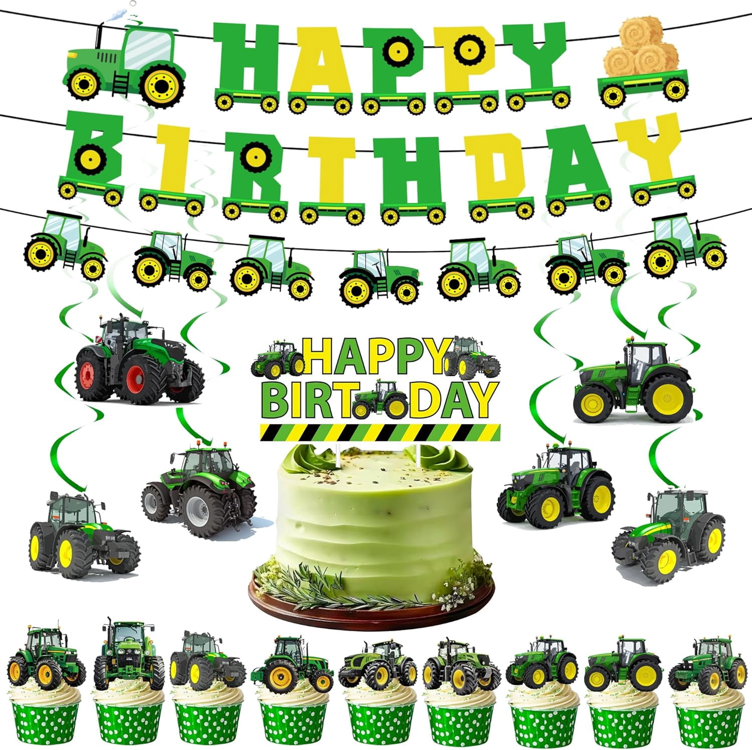 Farm Green Tractor Birthday Decorations, Green Tractor Party Supplies ...