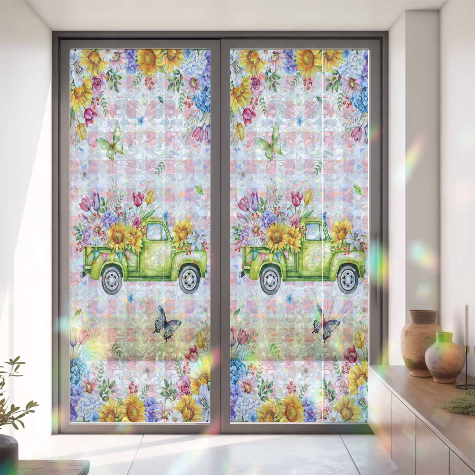 Farm Green Truck Blossom Floral Window Privacy Film, Rainbow Film ...