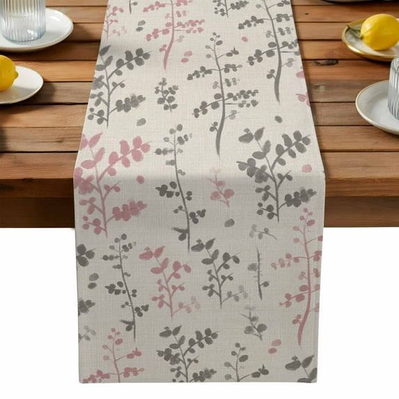 Farm Grey Pink Leaves Table Runner, Country Style Plant Leaf Retro ...