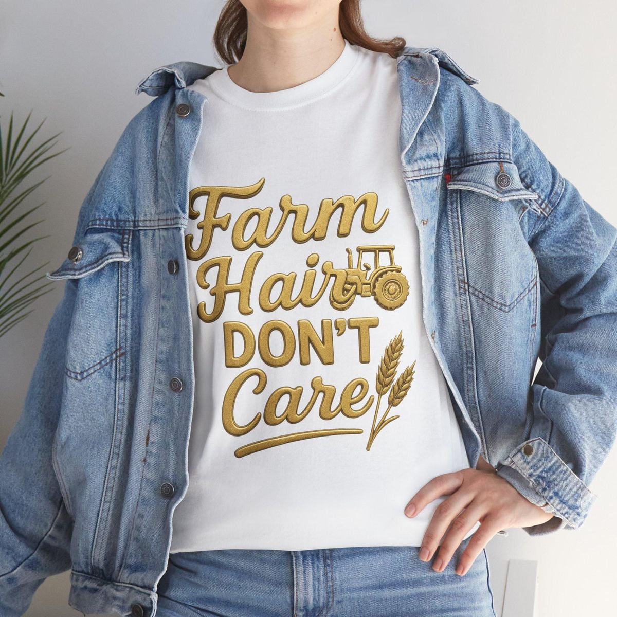 Farm Hair Don’t Care Tractor and Wheat Graphic Tee for Country Life ...