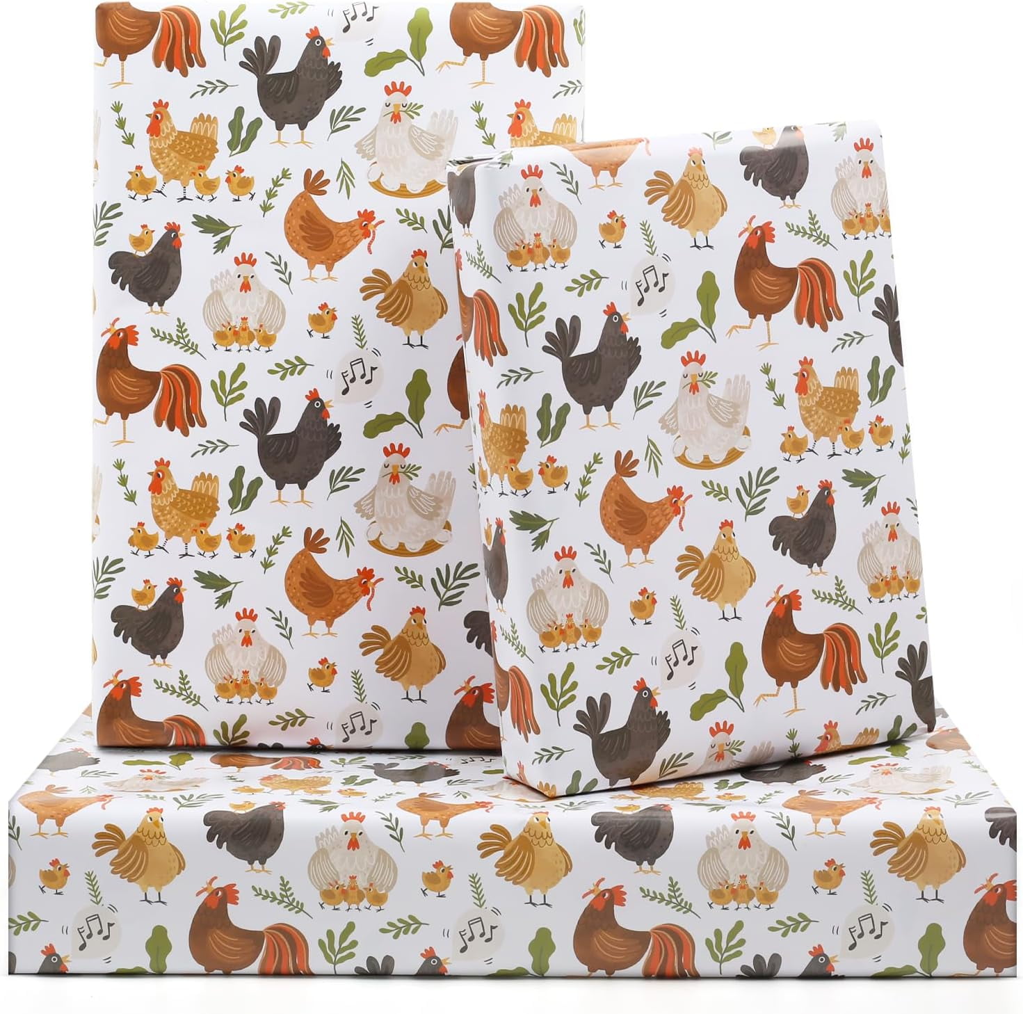 Farm Hen Wrapping Paper for Boys Girls Kids, Rustic Farm Animal Rooster ...