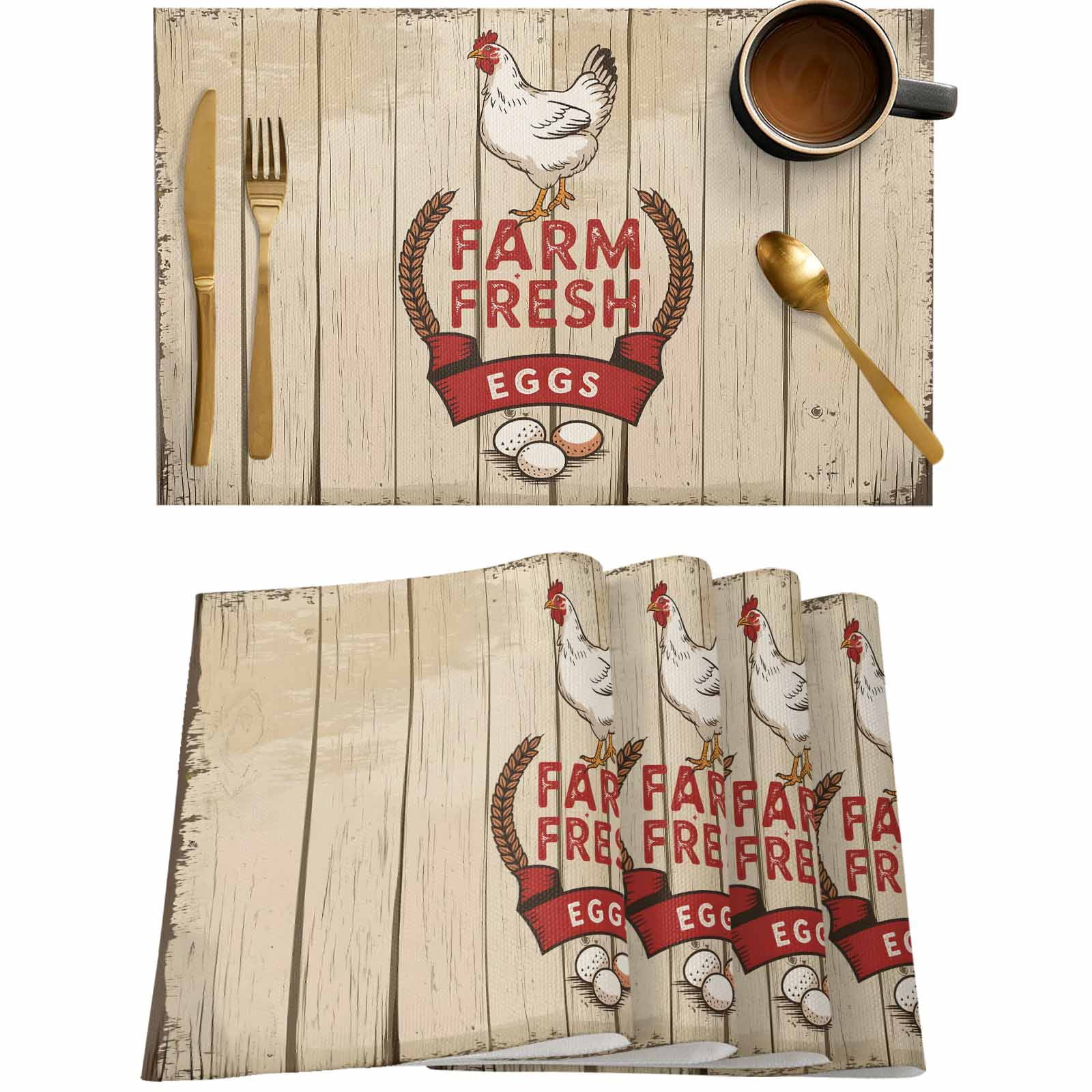 Farm Home Eggs Placemats Set of 4,Wipeable Washable Table Mats for ...