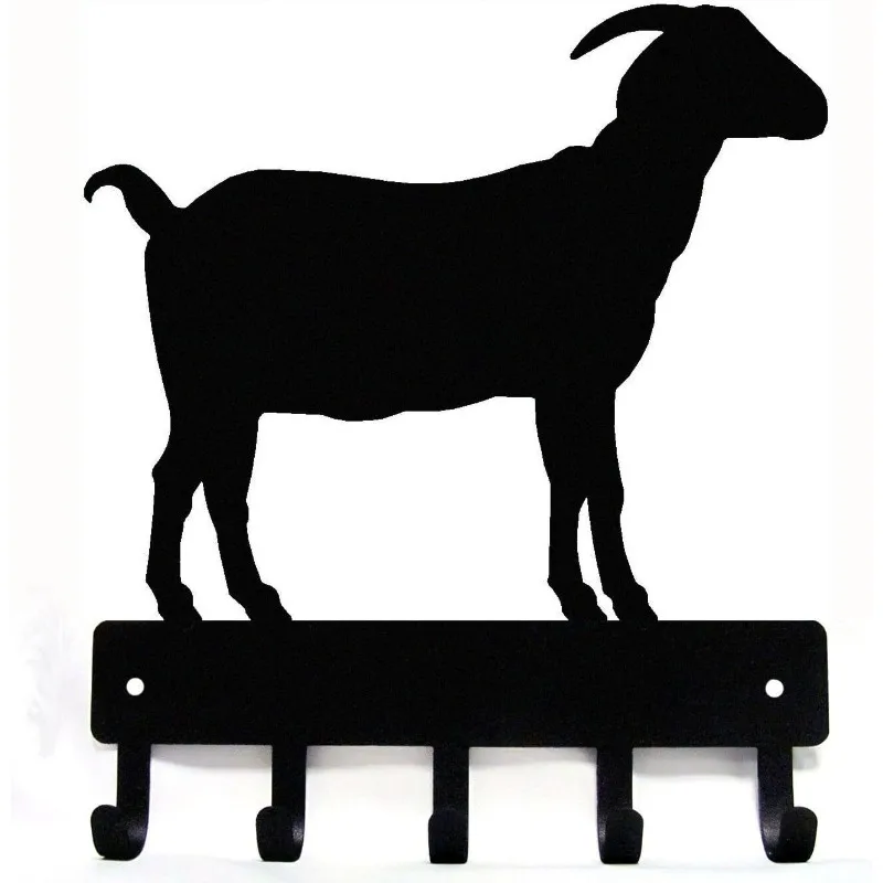 Farm Horned Goat Key Rack - 9 inch Wide/6 inch Wide Metal Wall Art Hook ...