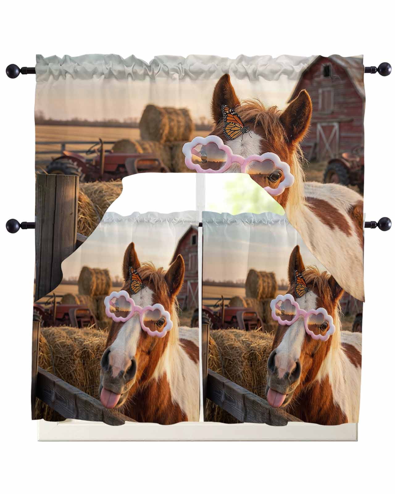 Farm Horses Swag Kitchen Curtains Sets for Windows 24 Inch Length ...